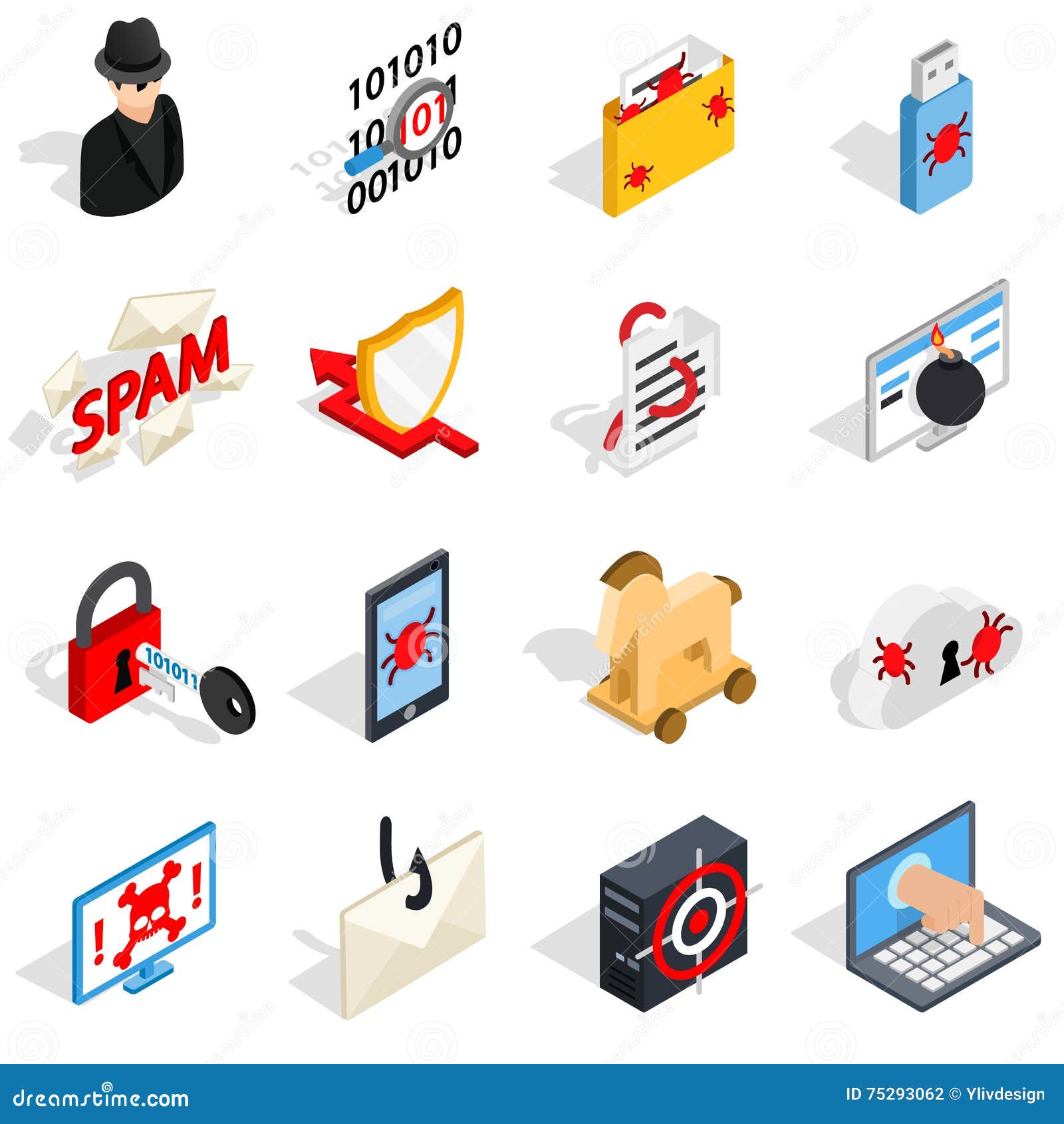 Hacking Icons Set, Isometric 3d Style Stock Vector - Illustration of crime, code: 75293062