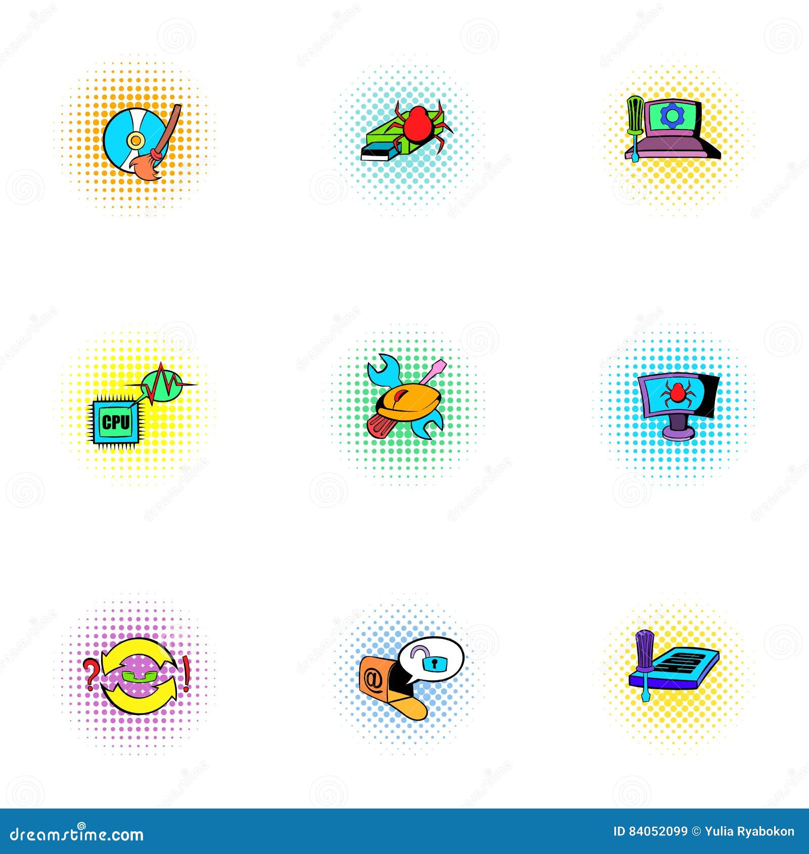 Hacking Icons Set, Pop-art Style Stock Vector - Illustration of ...