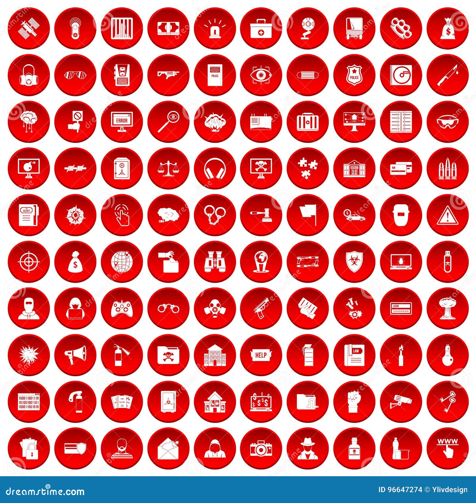 100 hacking icons set red stock vector. Illustration of internet - 96647274