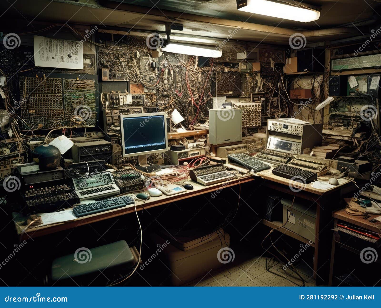 Hacking Lair with Tech Equipment Stock Illustration - Illustration of ...