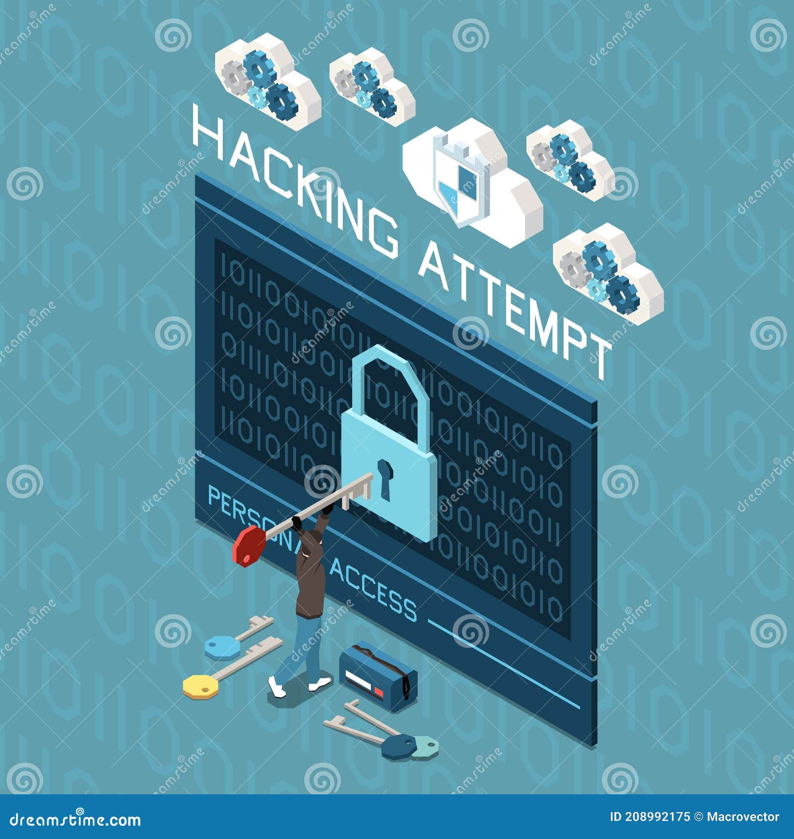 Hacking Lock Isometric Composition Stock Vector - Illustration of ...