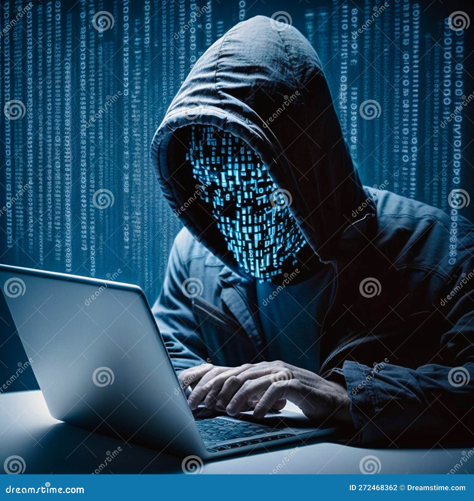 Hacking and Malware Concept. Hacker Using Abstract Laptop with Binary ...