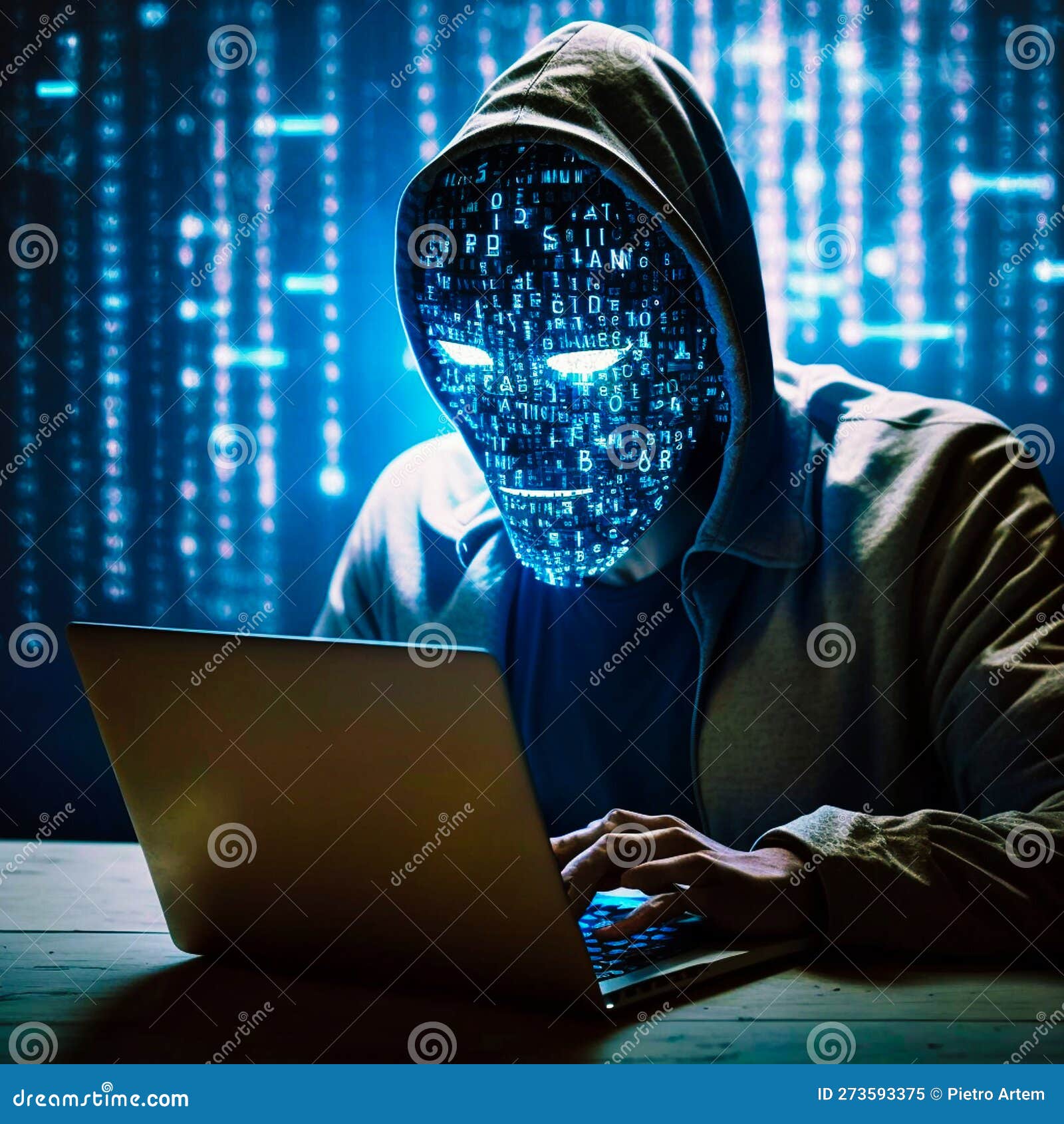 Hacking And Malware Concept Hacker Using Abstract Laptop With Binary 7413