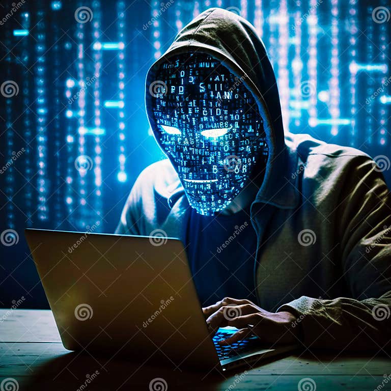 Hacking and Malware Concept. Hacker Using Abstract Laptop with Binary Code Digital Interface ...