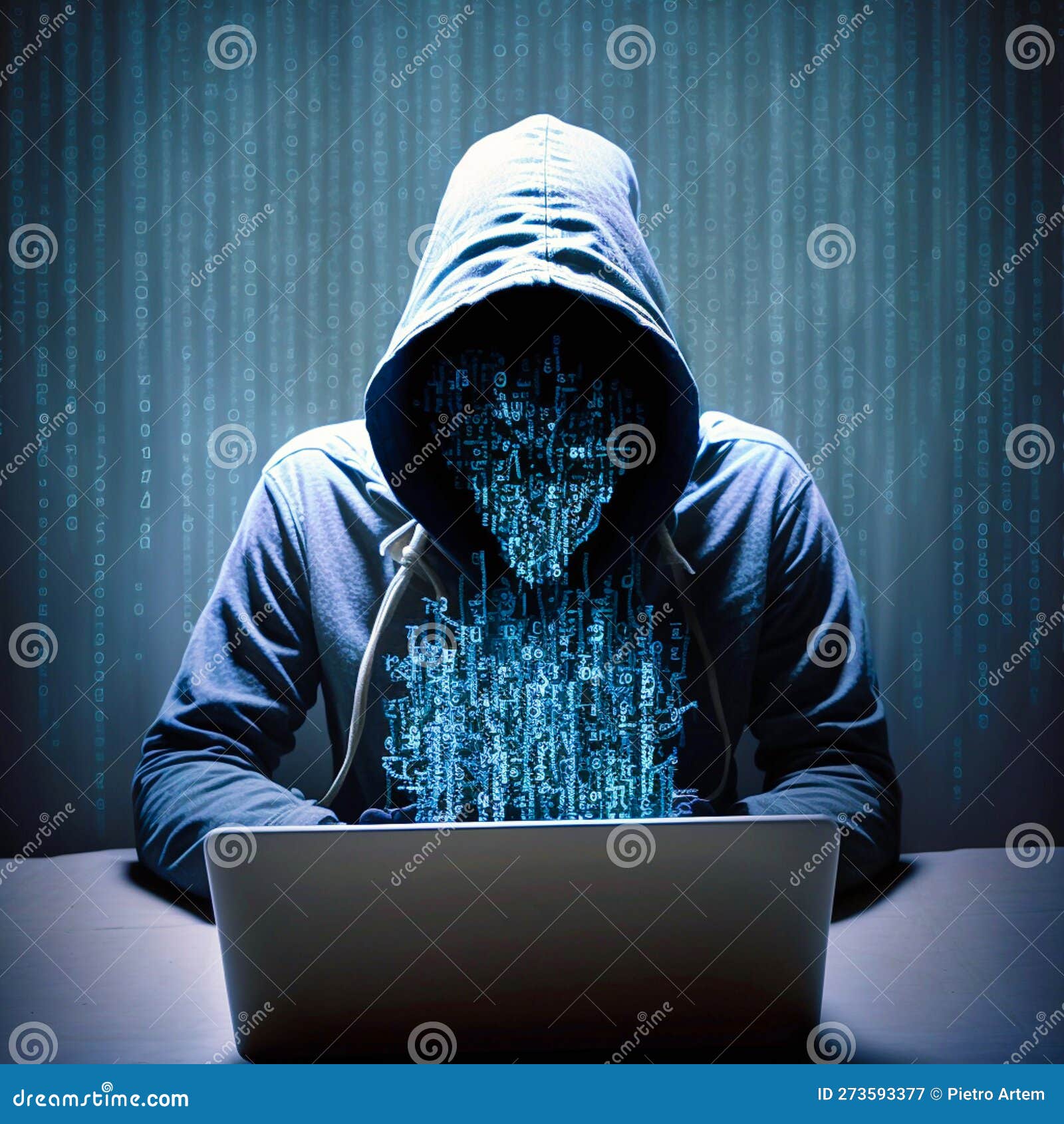 Hacking And Malware Concept Hacker Using Abstract Laptop With Binary Code Digital Interface