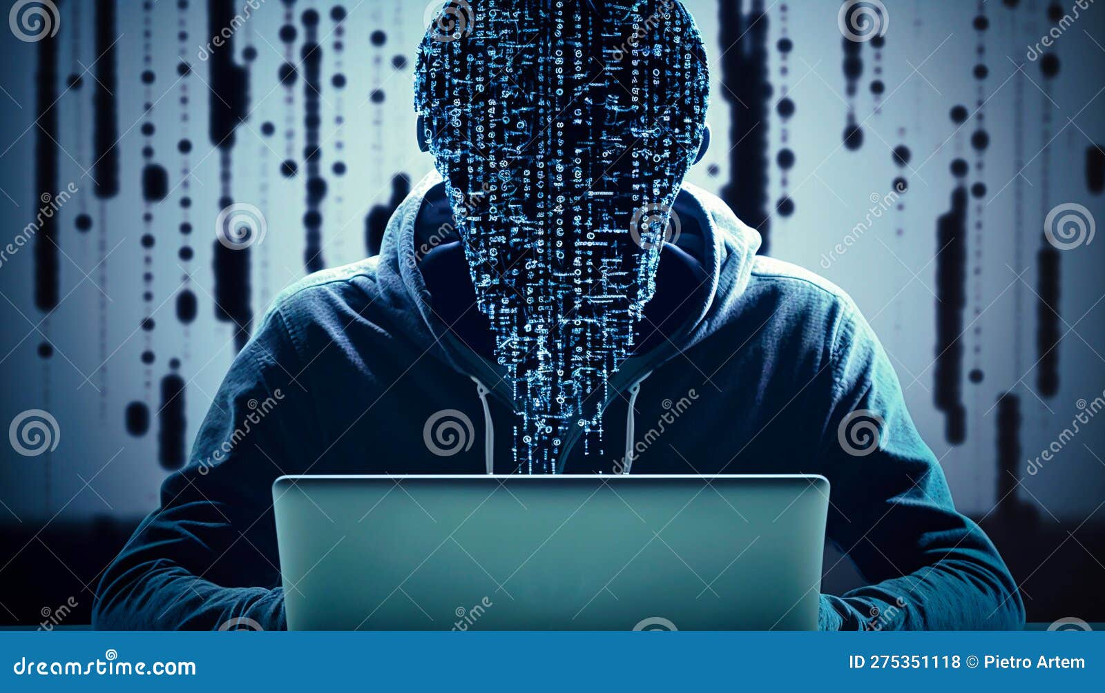 Hacking And Malware Concept Hacker Using Abstract Laptop With Binary Code Digital Interface