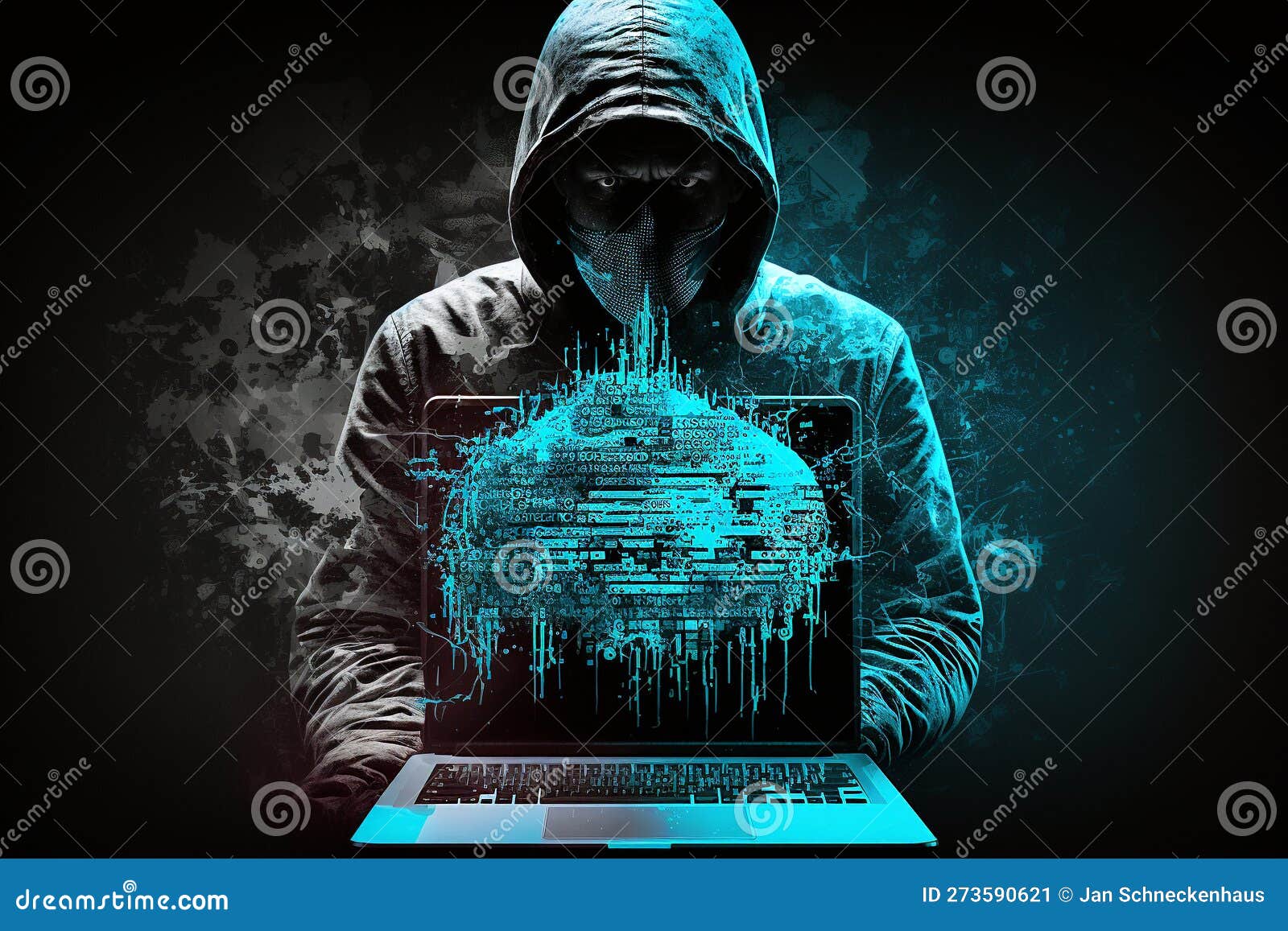 Hacking and Malware Concept. Hacker Using Abstract Laptop with Binary Code Digital Interface ...