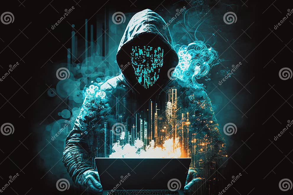 Hacking And Malware Concept Hacker Using Abstract Laptop With Binary Code Digital Interface