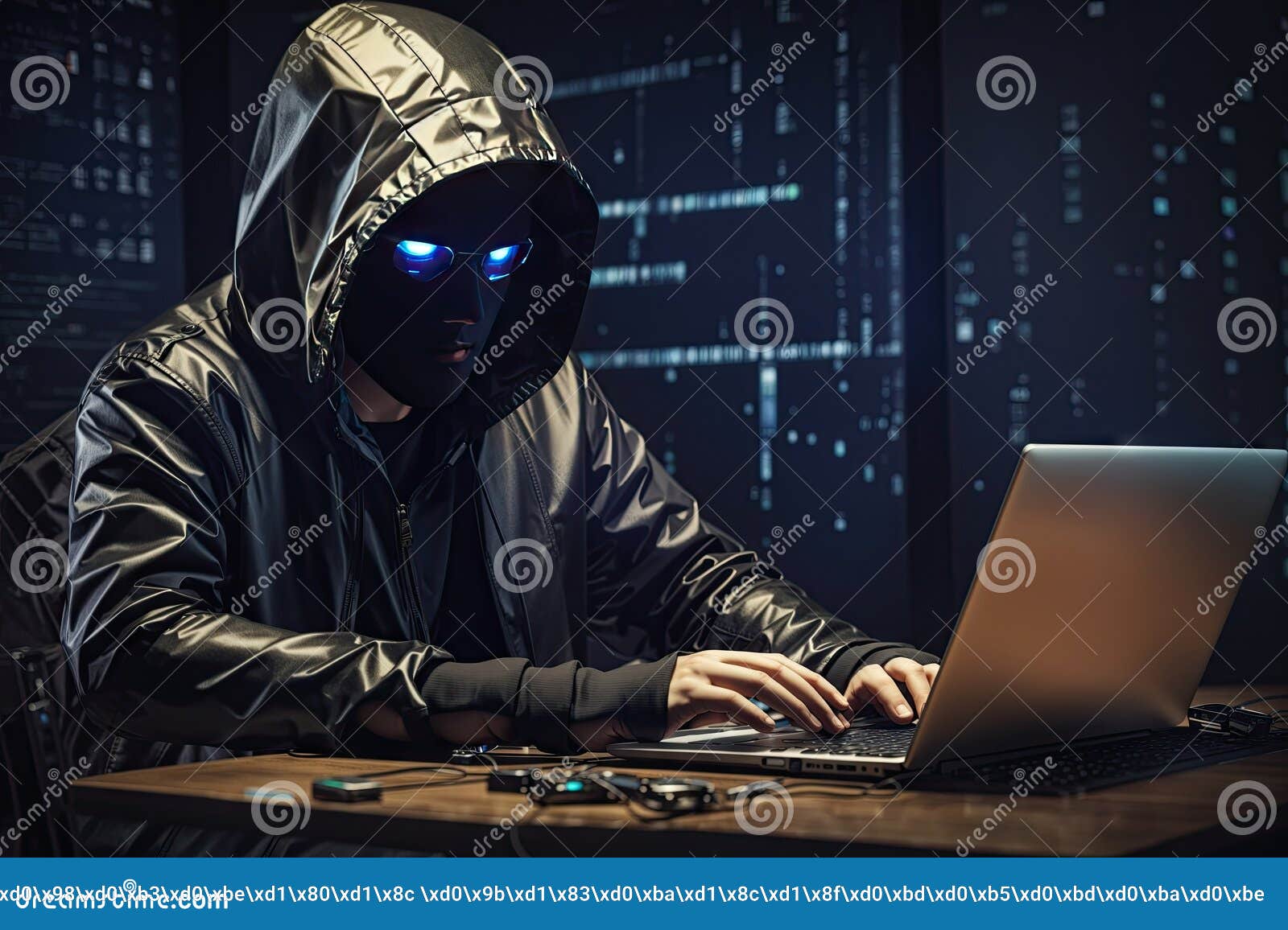 Hacking And Malware Concept Hacker Using Abstract Laptop With Binary Code Digital Interface