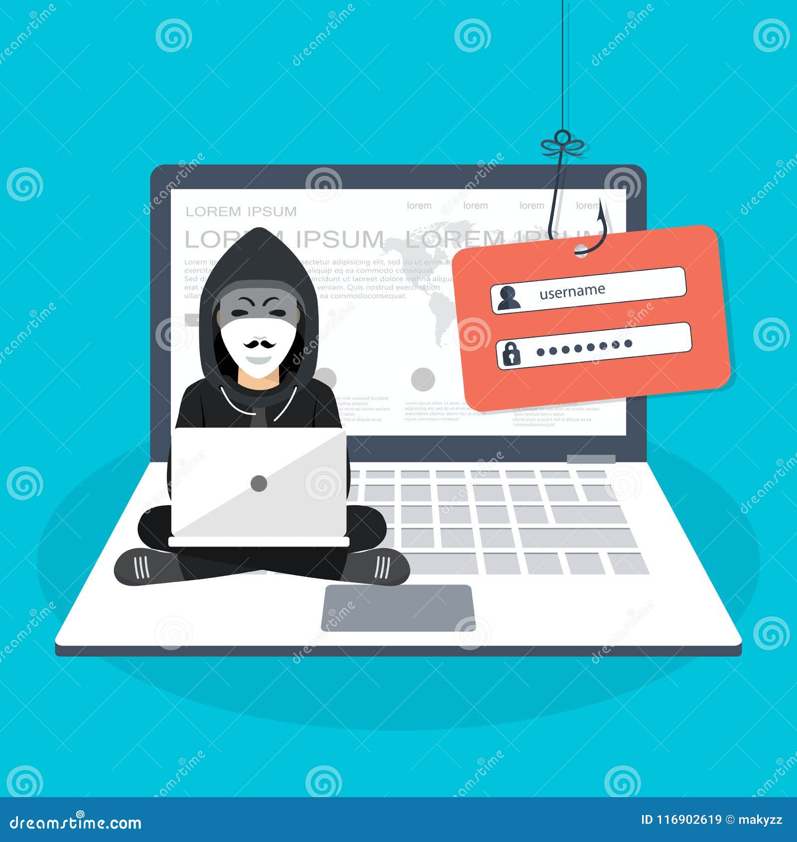 Hacking Phishing Attack. Hacker Sitting at the Desktop and Hacking ...