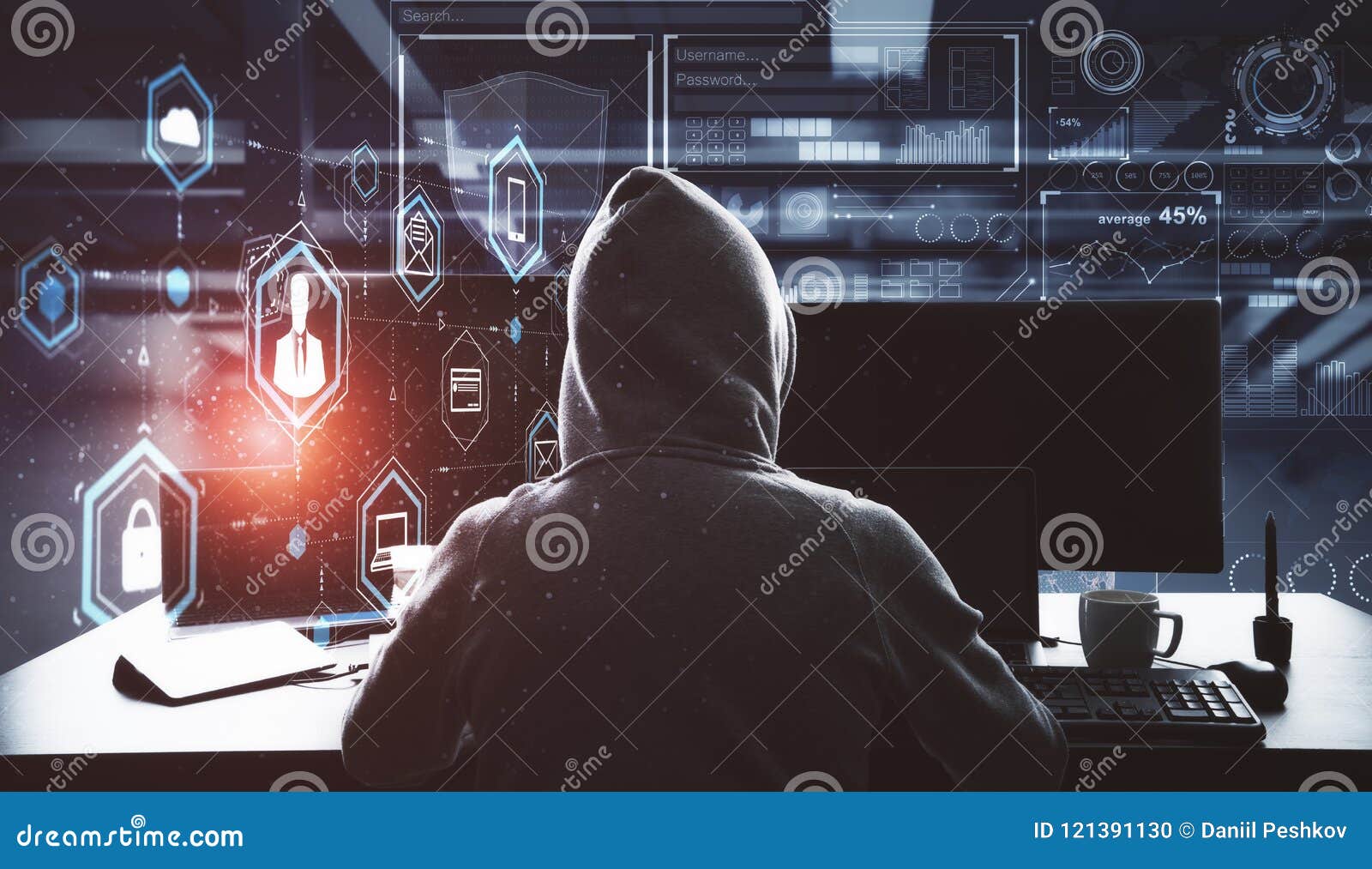 Hacking Process with Hacker and Computers Stock Photo - Image of ...
