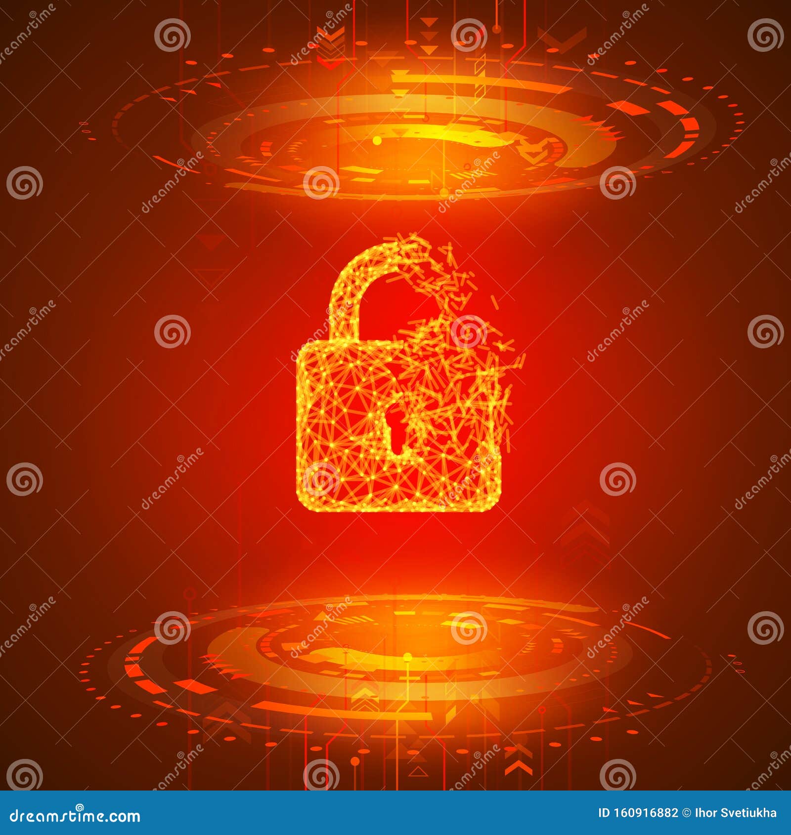 Hacking Program Or Network. Broken Padlock On Red Technology Background ...