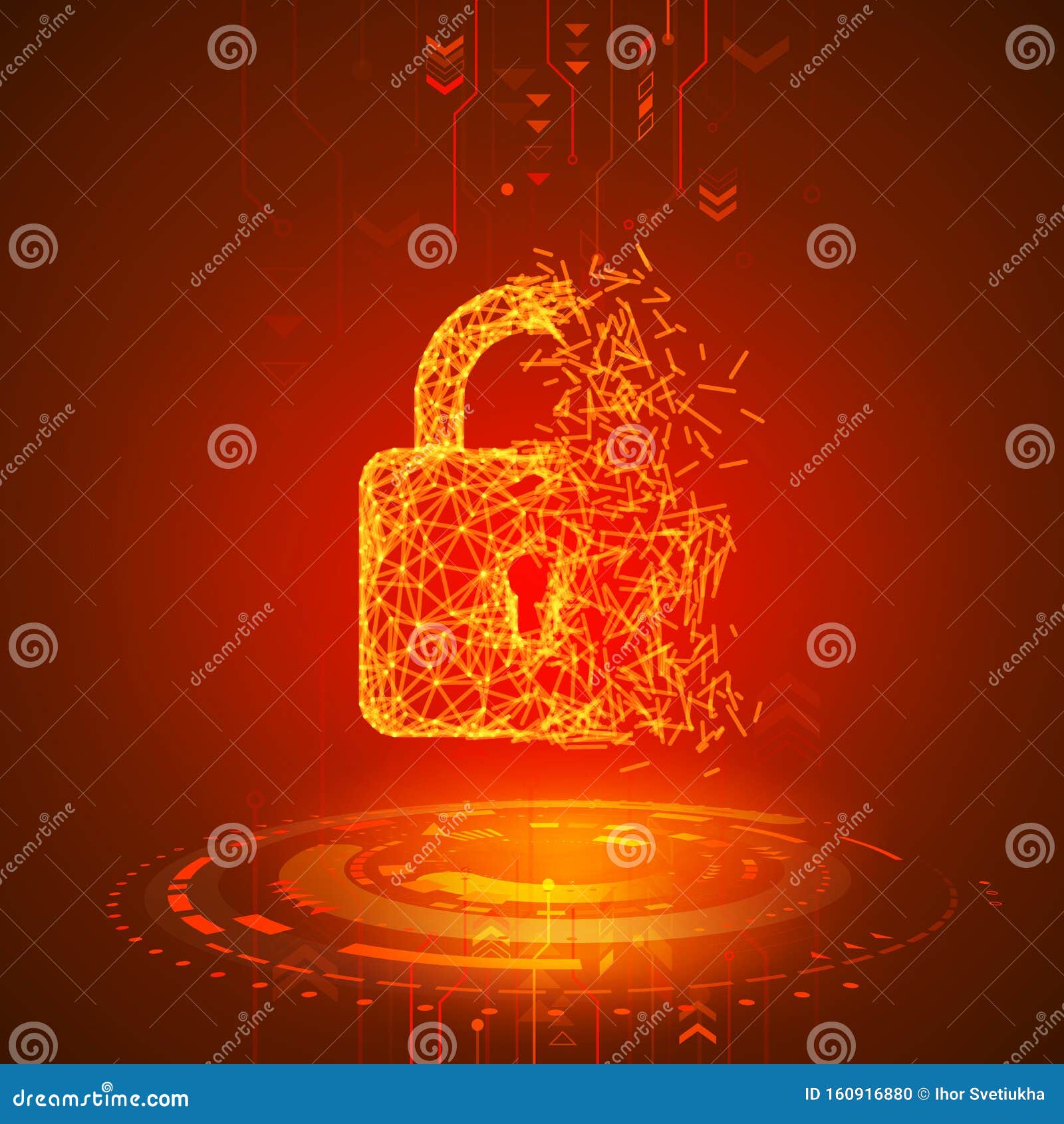 Hacking Program or Network. Broken Padlock on Red Technology Background ...