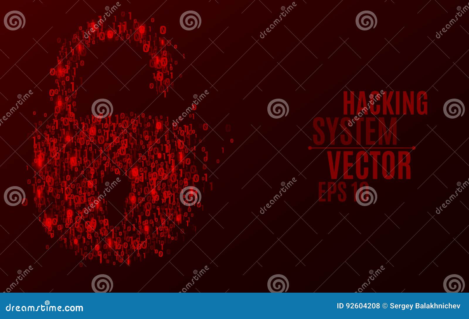 Hacking System. an Abstract Lock from a Binary Code. the Glowing ...