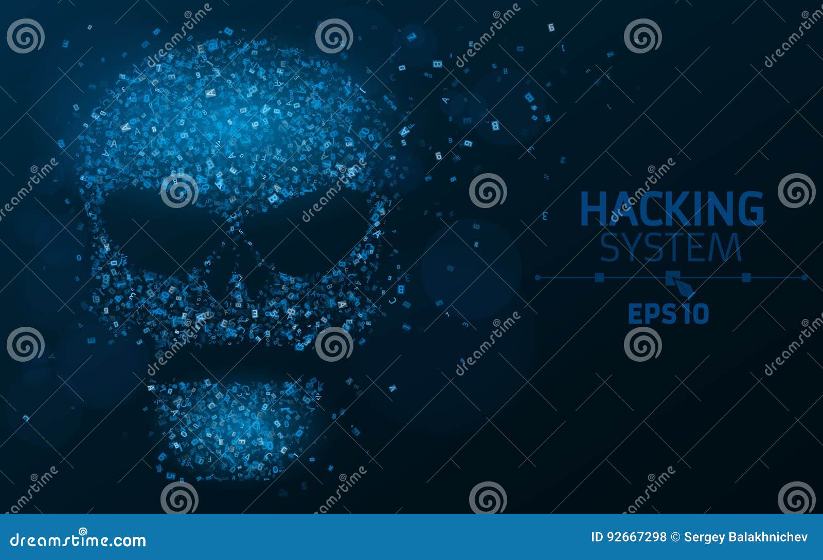 Hacking System An Abstract Luminous Skull Of Blue Color From A Binary