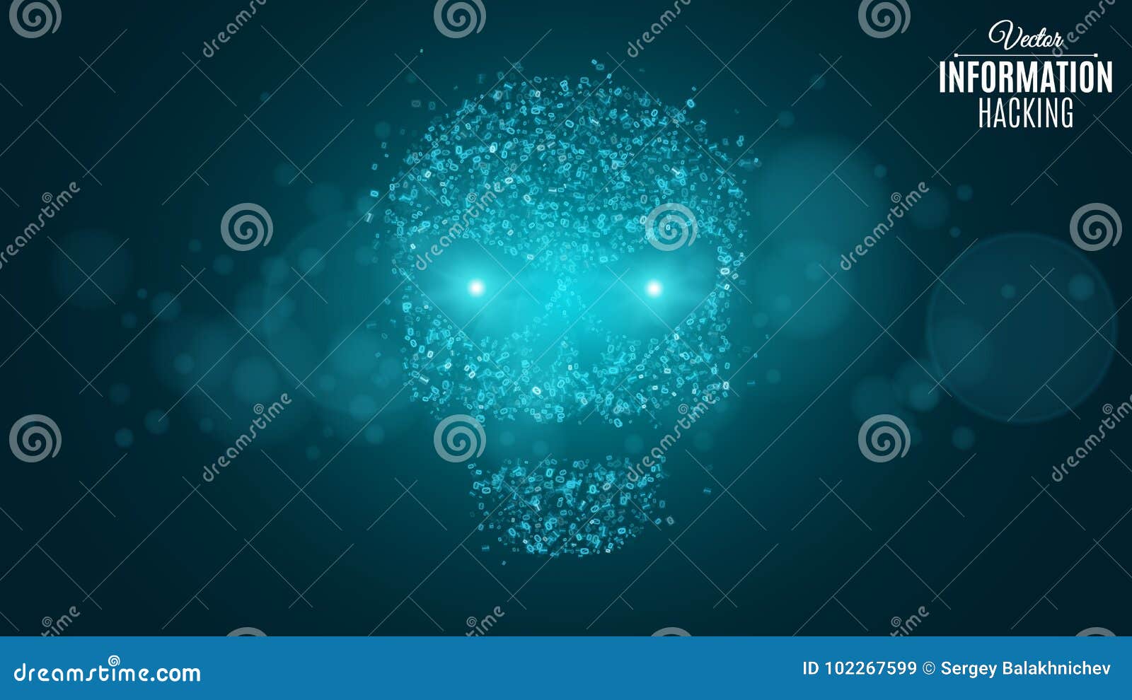 Hacking System and Information. Abstract Skull of Blue Color from a Binary Code. the Data is ...