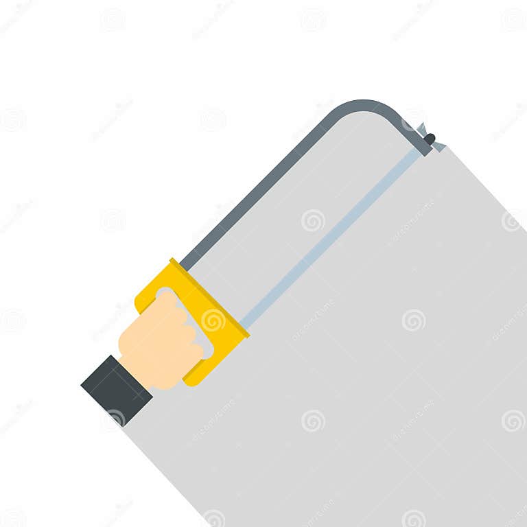 Hacksaw in Man Hand Icon, Flat Style Stock Vector - Illustration of ...