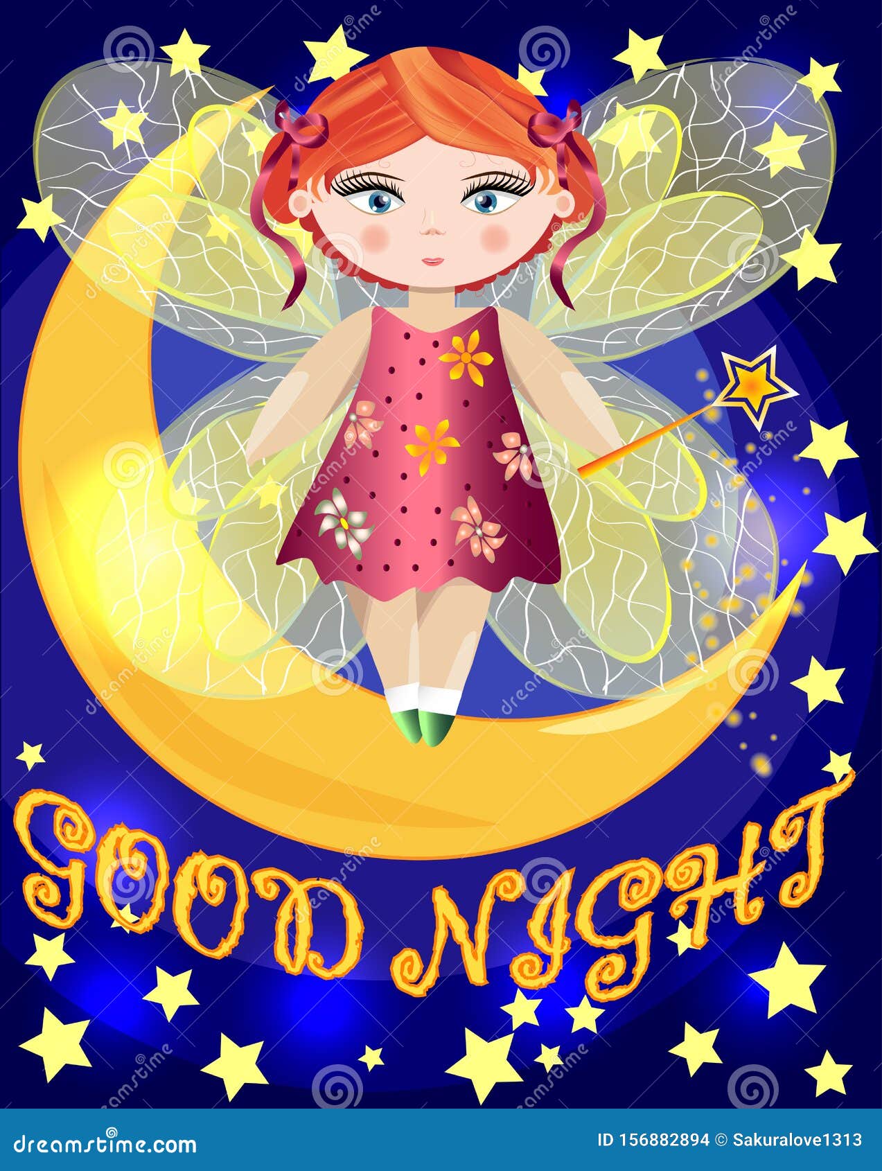 Hada sentada en la luna stock de ilustración. Ilustración de tarjeta ...