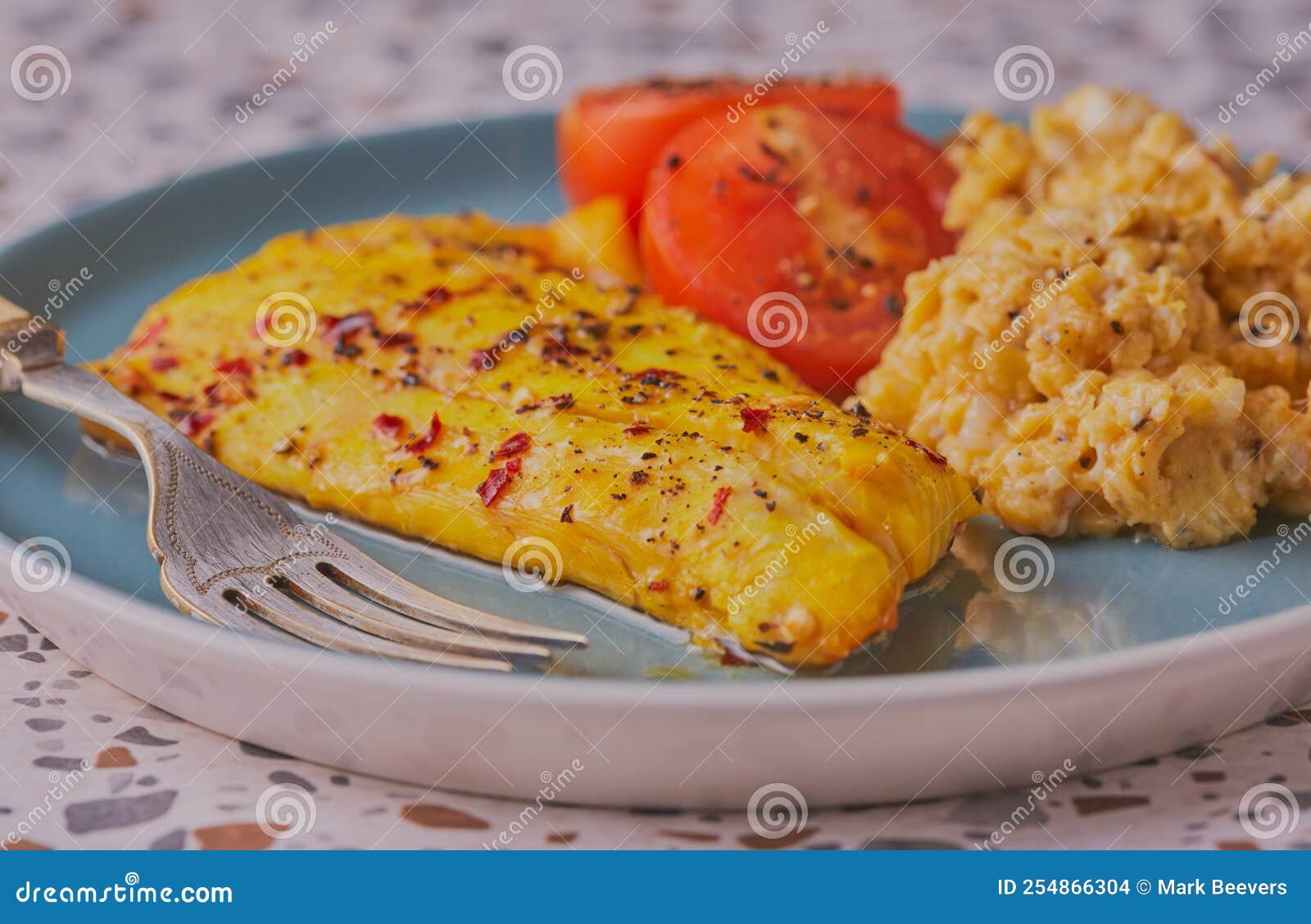 Haddock filet with eggs. stock photo. Image of seafood - 254866304