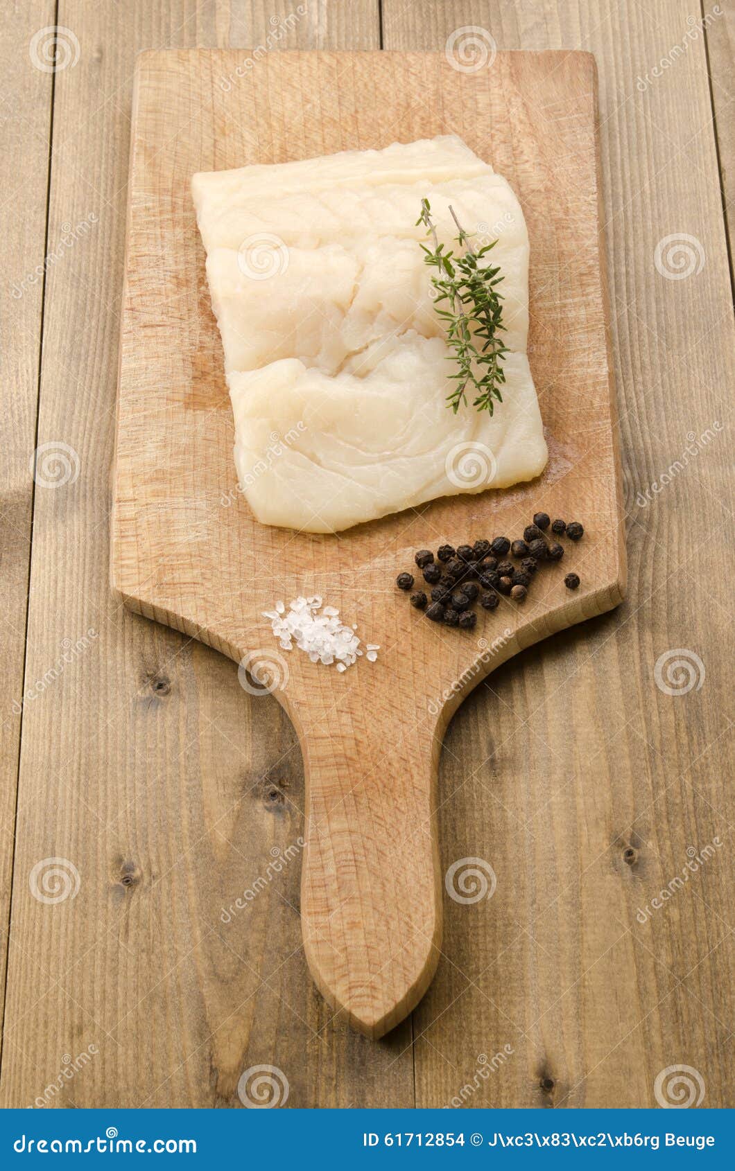 Haddock Fillet with Thyme, Coarse Salt and Pepper Stock Photo - Image ...