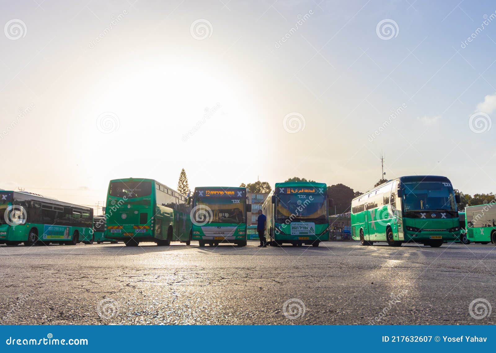 Many Egged Green Buses are Parked at a Central Station in Hadera ...