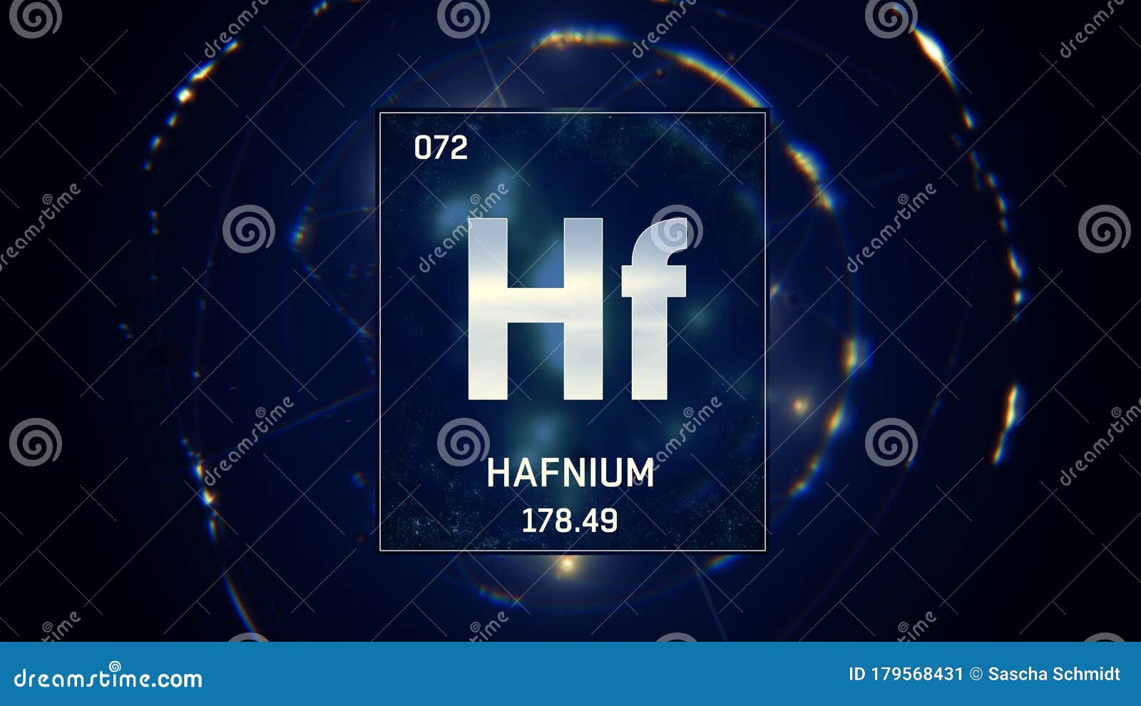 Hafnium As Element 72 of the Periodic Table 3D Illustration on Blue ...