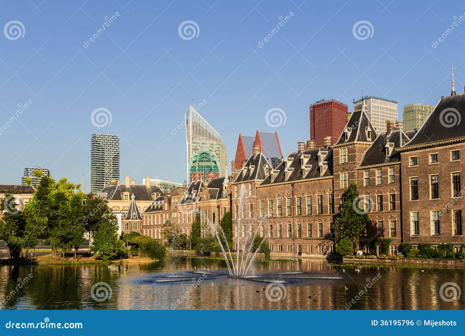 The Hague skyline stock photo. Image of famous, fountain - 36195796