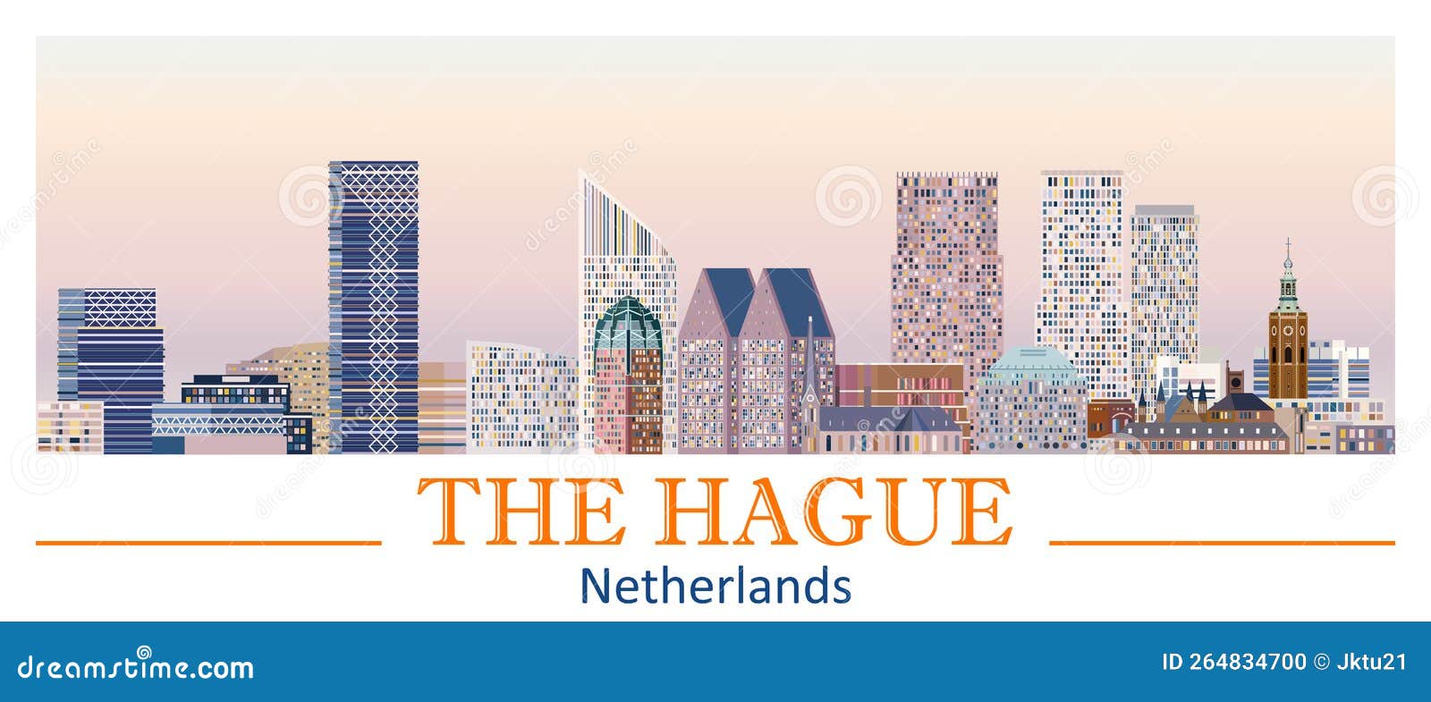 The Hague Skyline in Bright Color Palette Vector Illustration Stock ...