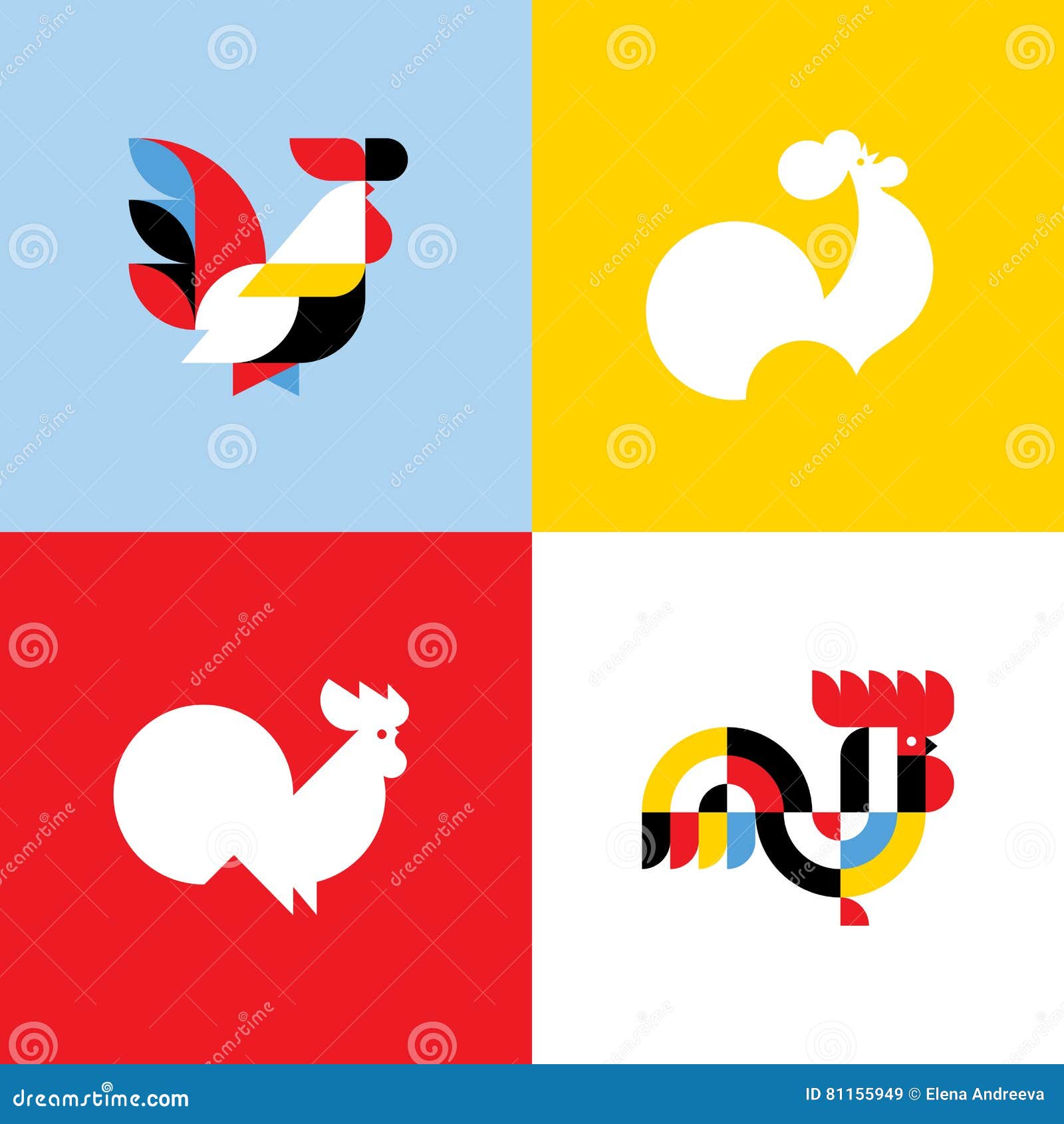 Hahn Elegante Flache Vektorlogoschablonen Oder Ikonen Des Hahnes Vektor ...