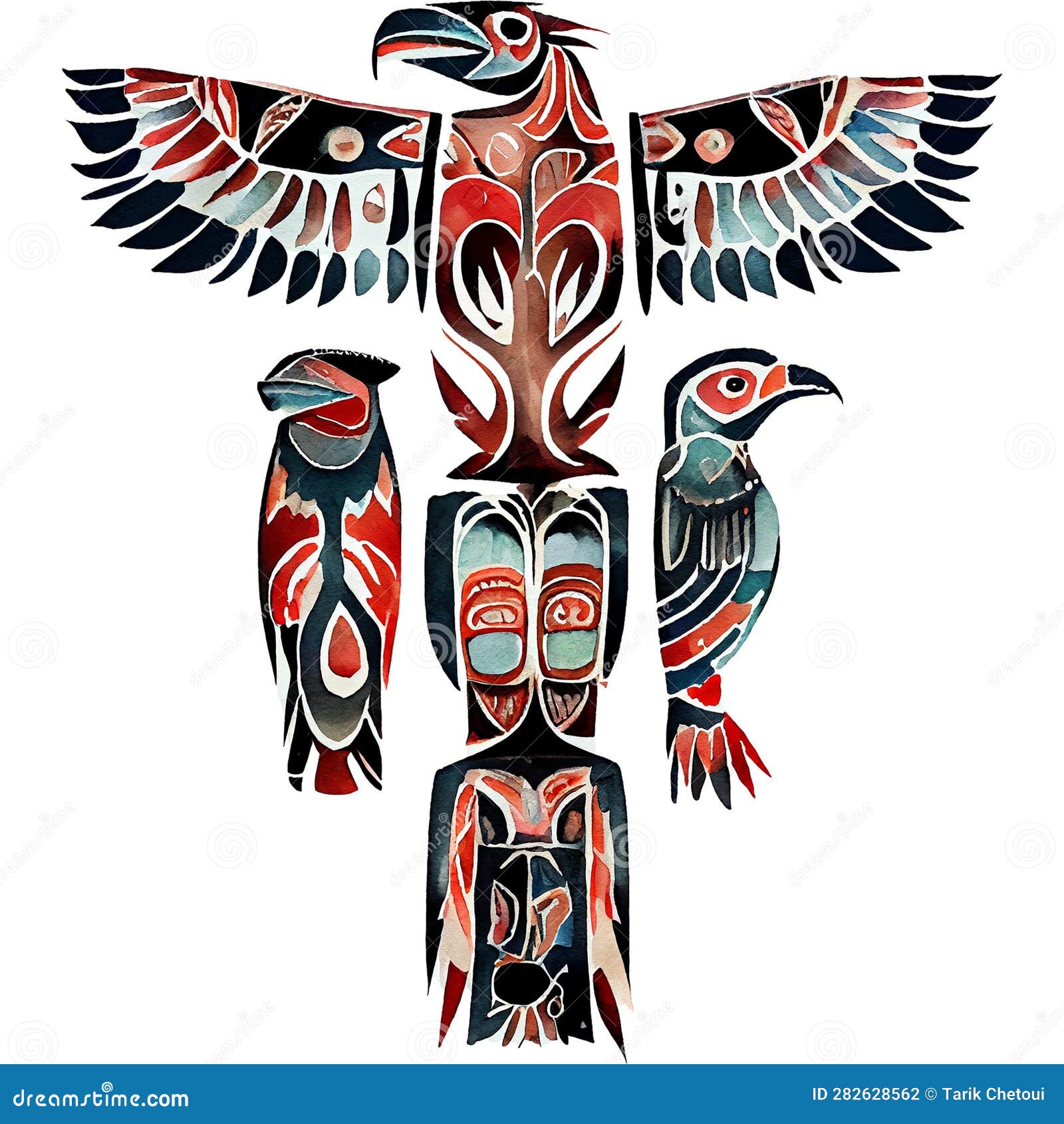 Haida Style Totem Native Watercolor Stock Illustration - Illustration ...