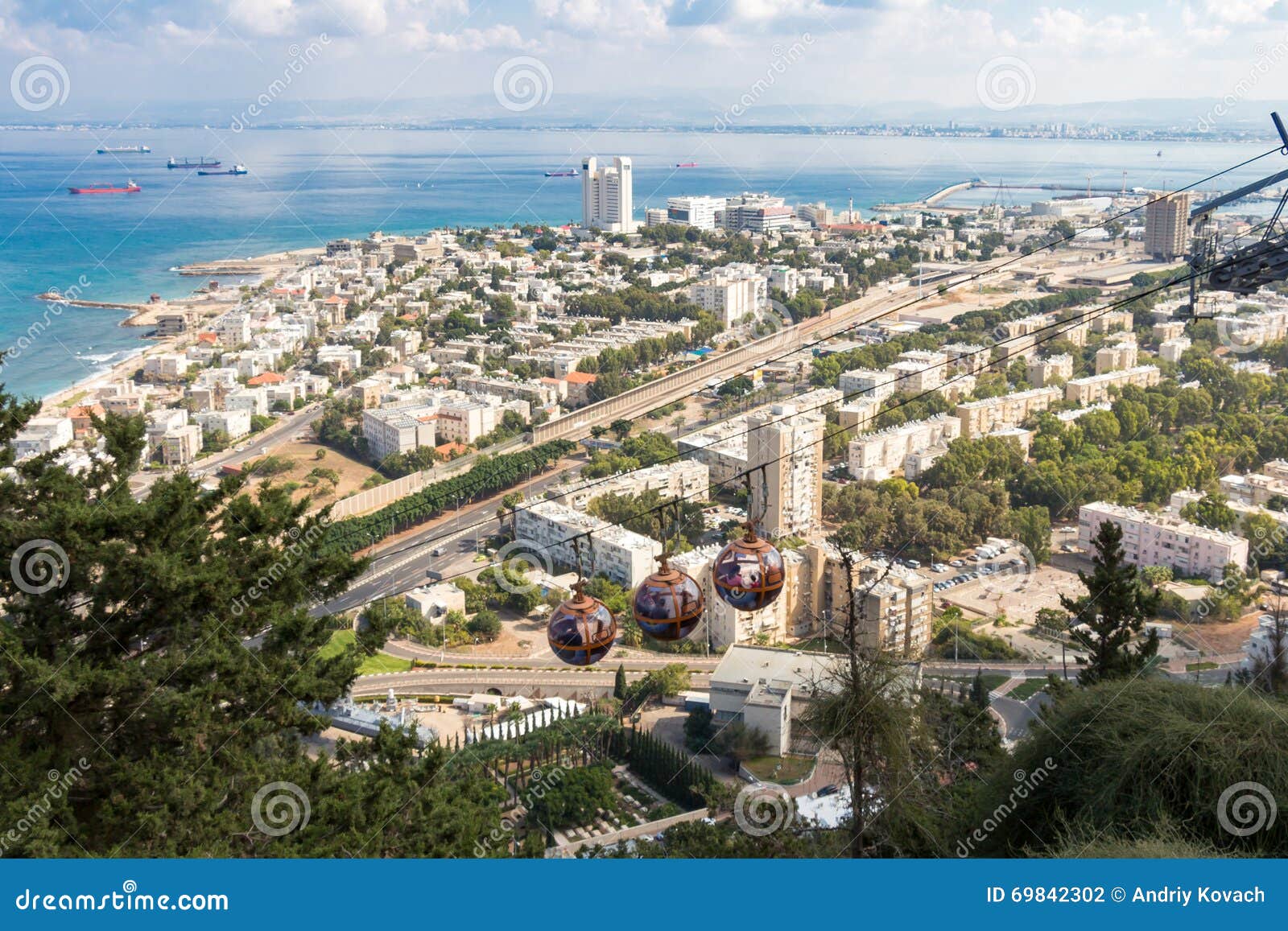 Haifa Cable Cars in Israel stock photo. Image of cityscape - 69842302