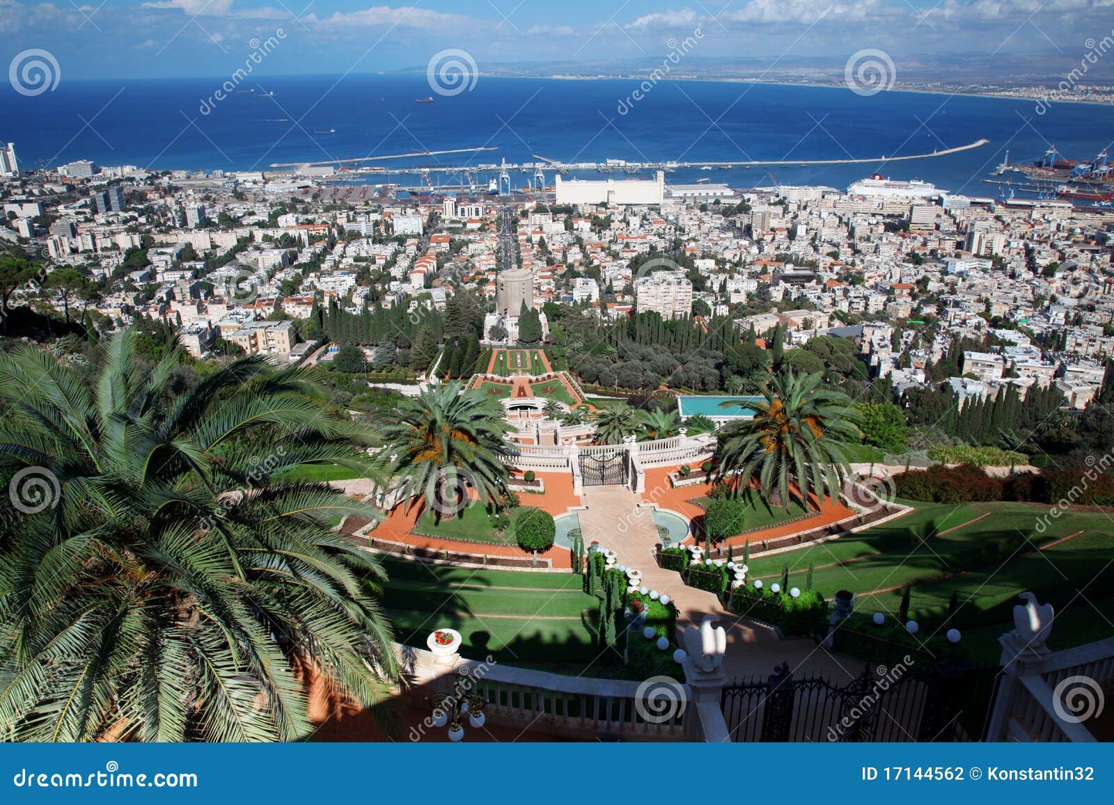Haifa City, View of the Bahai Gardens Stock Photo - Image of palm, city ...