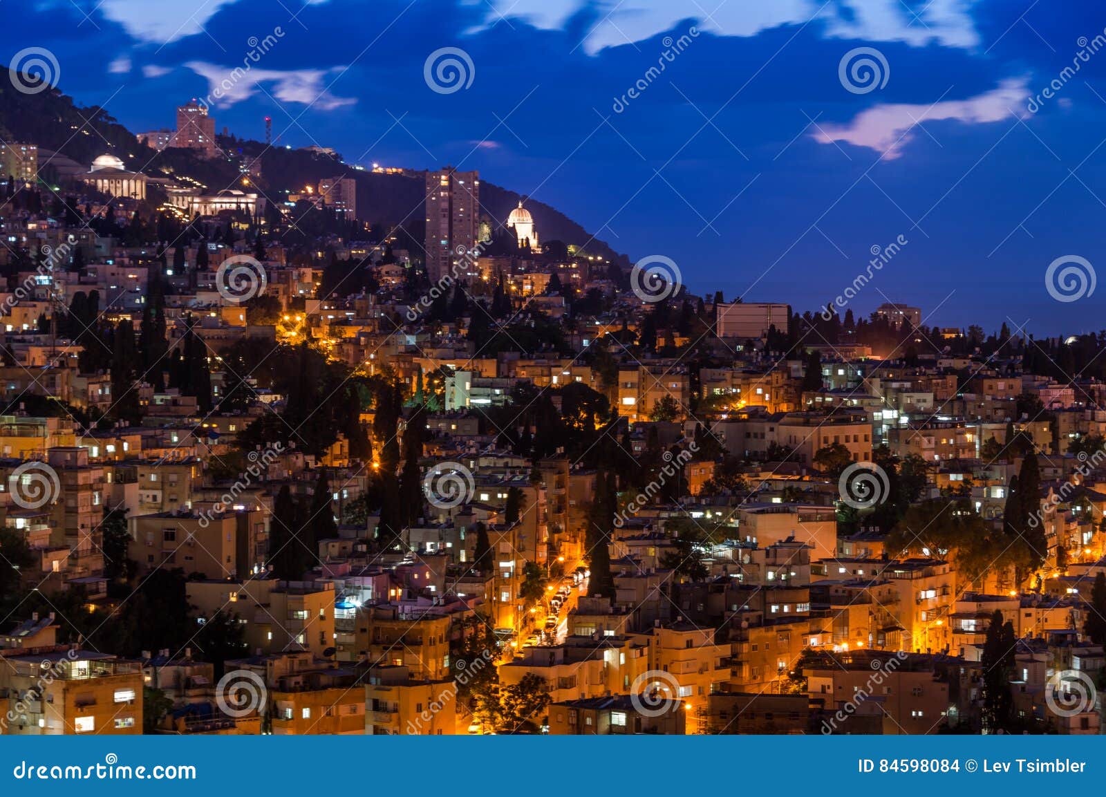 Haifa cityscape at sunset stock photo. Image of neighbourhood - 84598084
