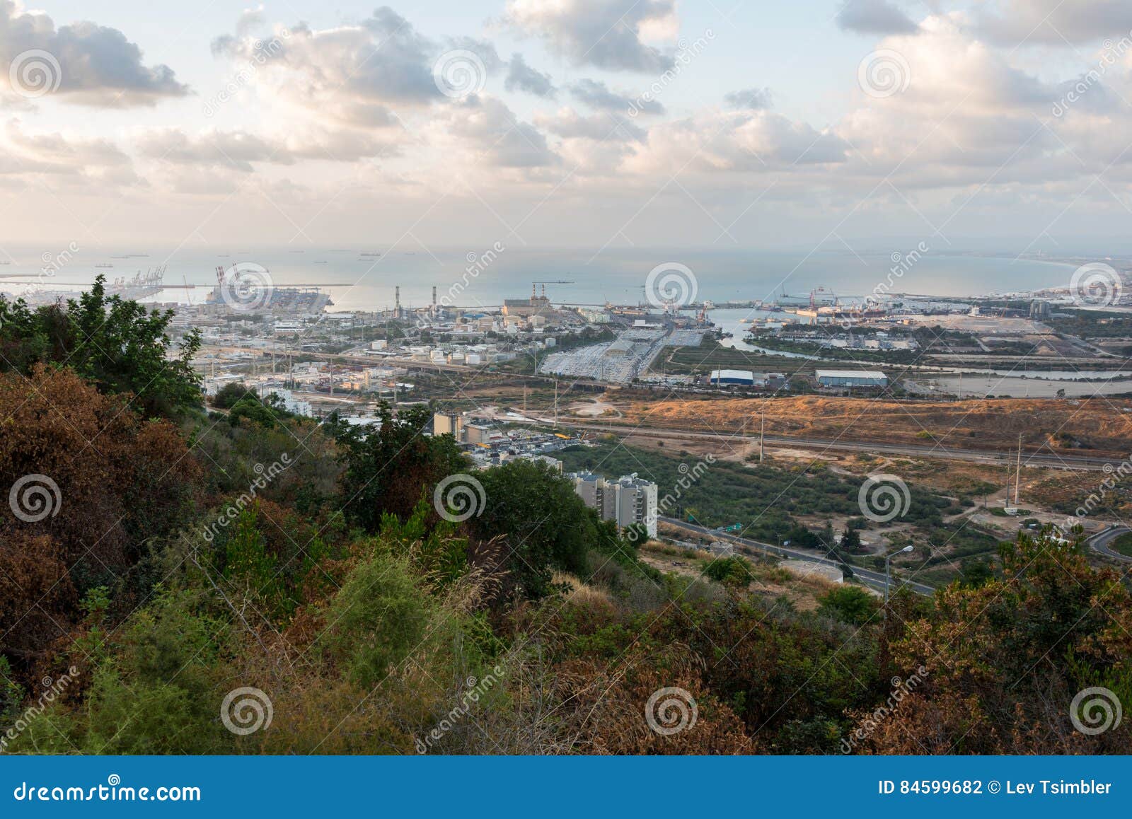 Haifa cityscape at sunset stock photo. Image of city - 84599682