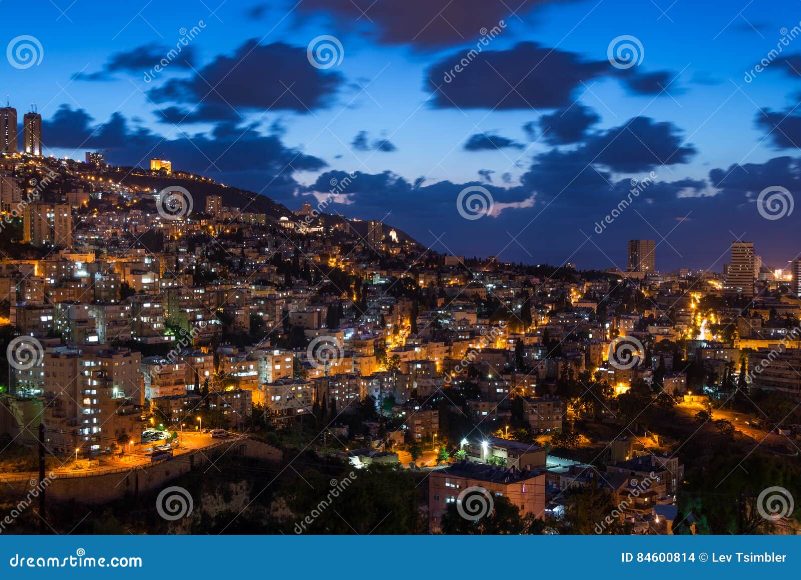Haifa cityscape at sunset stock photo. Image of haifa - 84600814