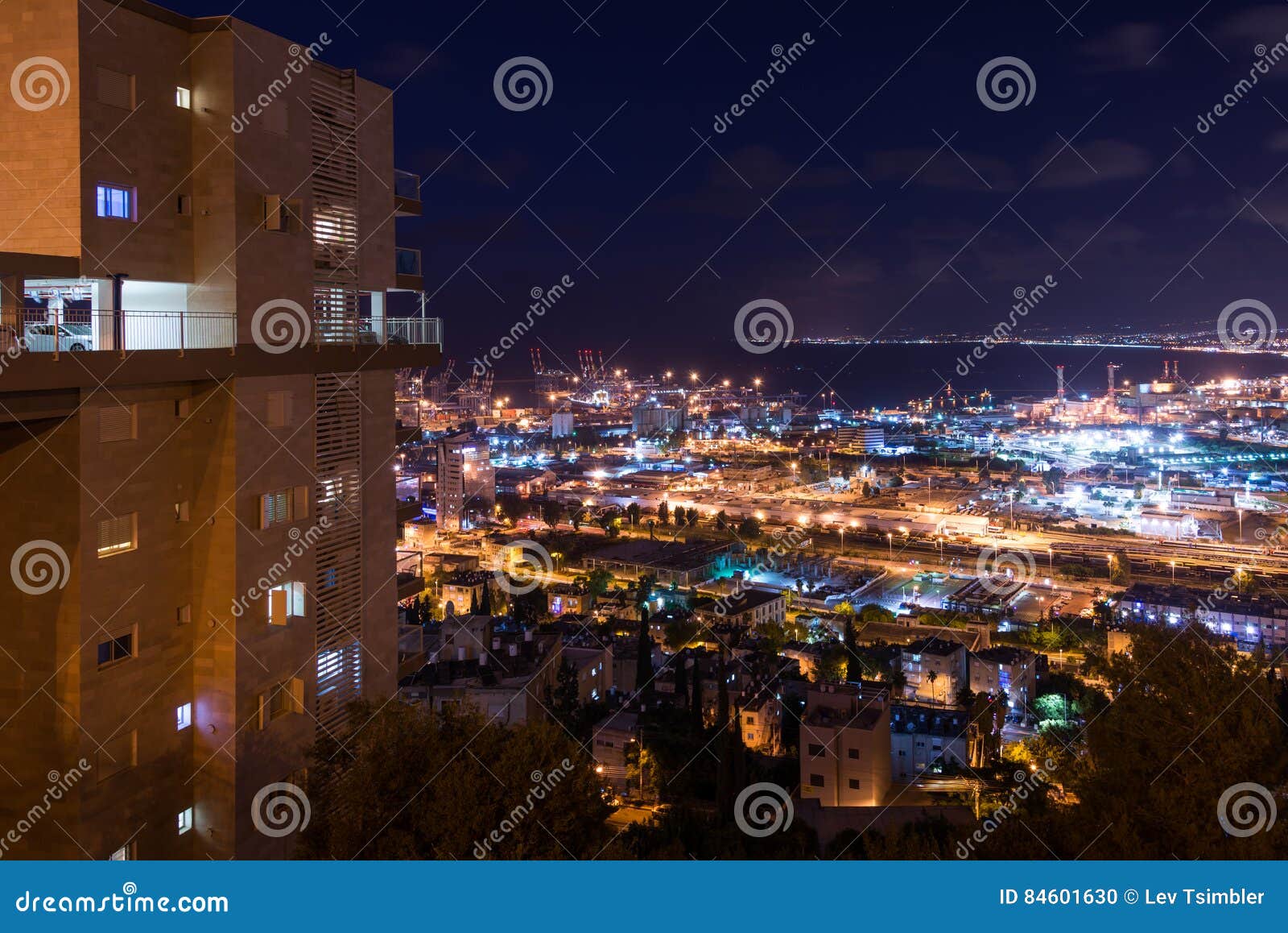 Haifa cityscape at sunset stock photo. Image of buildings - 84601630
