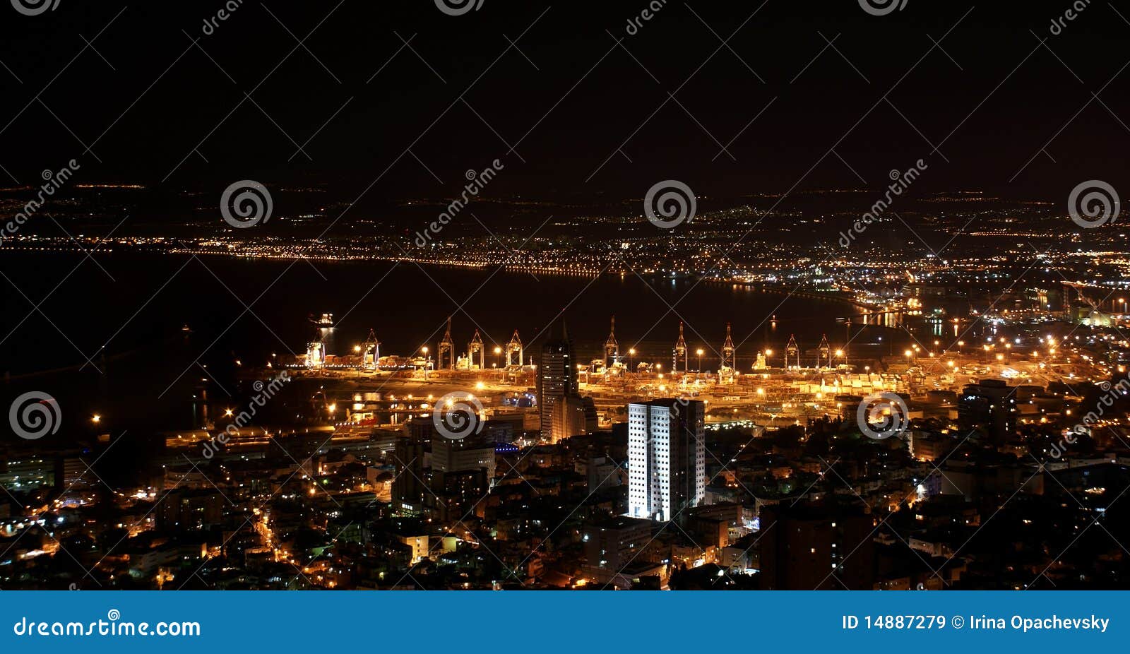 Haifa at night stock image. Image of panorama, gulf, illumination ...