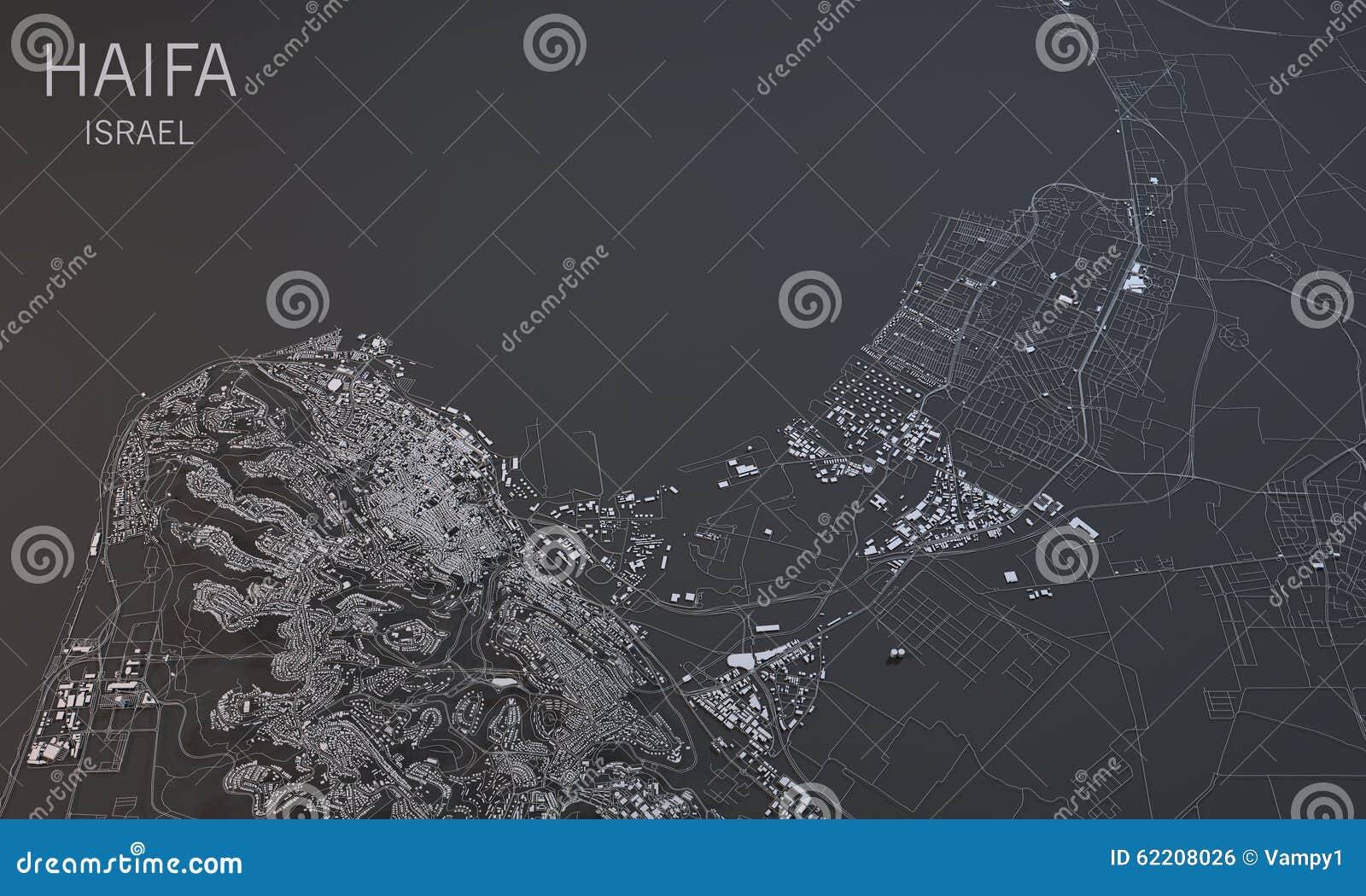 Haifa, Satellite View, Section 3d, Israel Stock Illustration ...