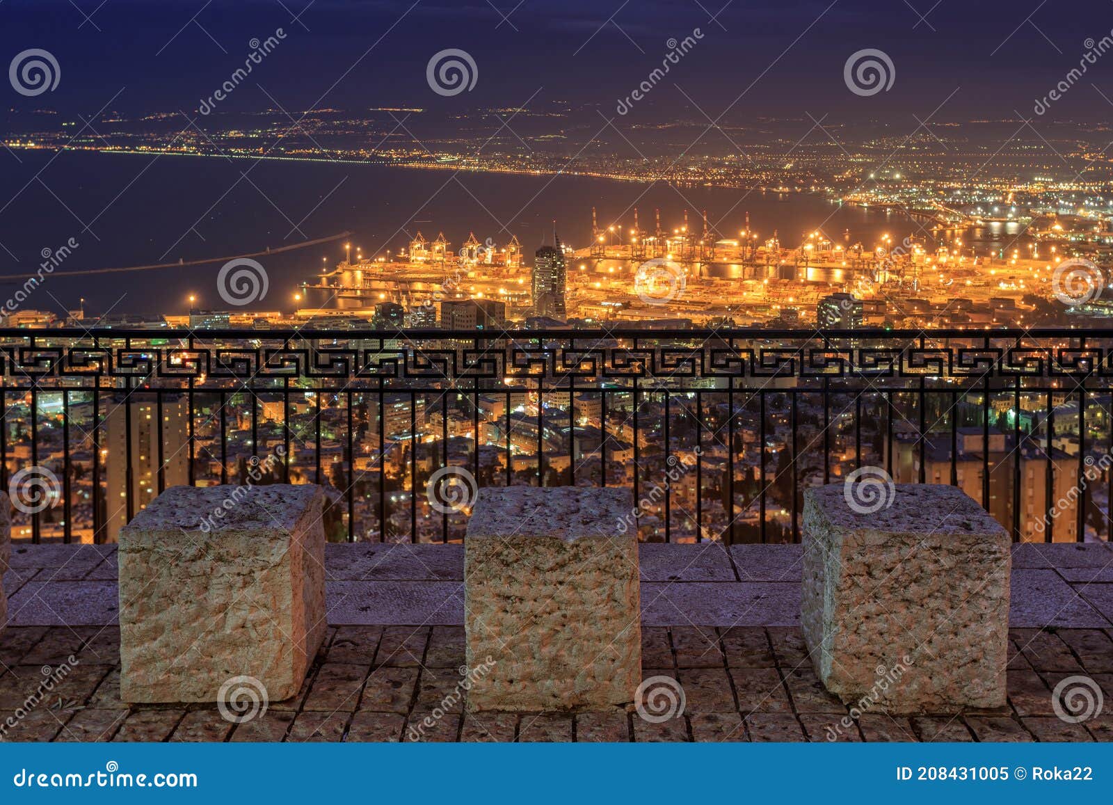 Haifa View at Night from the Louis Promenade. Israel Stock Image ...