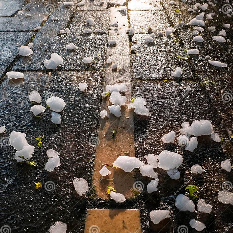 Hail Falling on the Pavement, AI Generated Stock Illustration ...