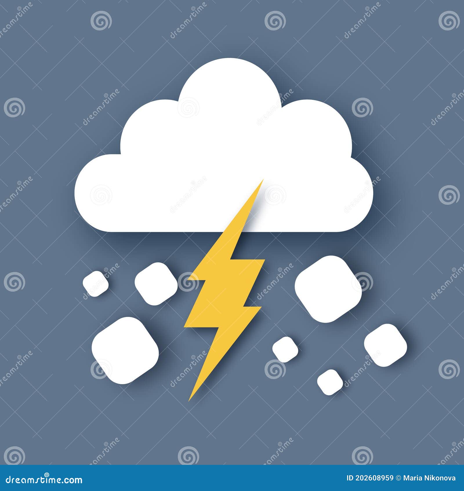 Hail Storm. Rain Clouds and Lightening Bolt. Paper Cut Weather. Storm ...
