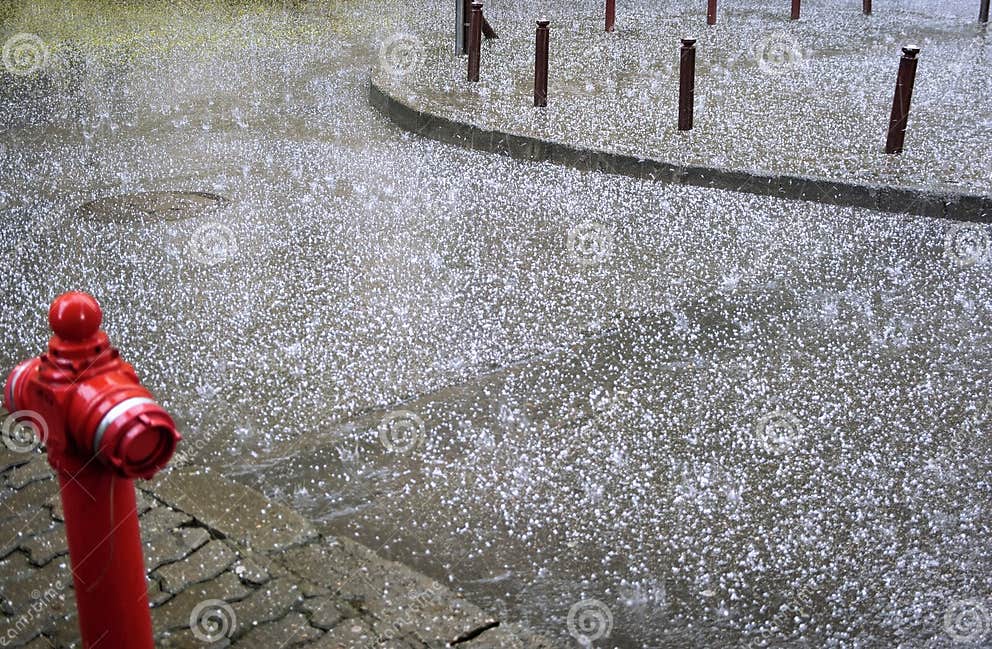 Hailstorm stock photo. Image of rainy, street, fire, flooded - 15724452