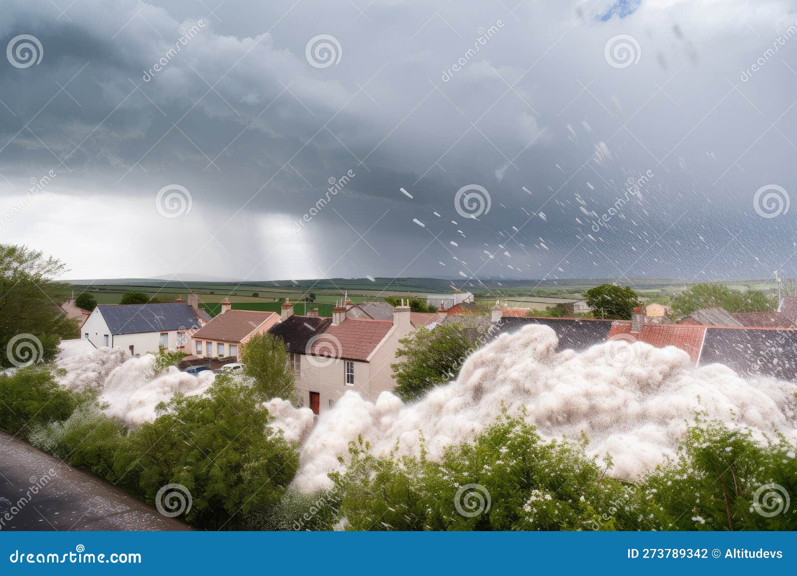 Hailstorm Approaching Small Town, with Winds and Rain Causing Mayhem ...