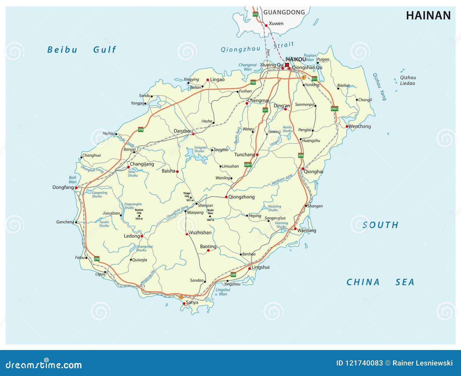 Hainan Rod and Vector Map, China Stock Vector - Illustration of region ...