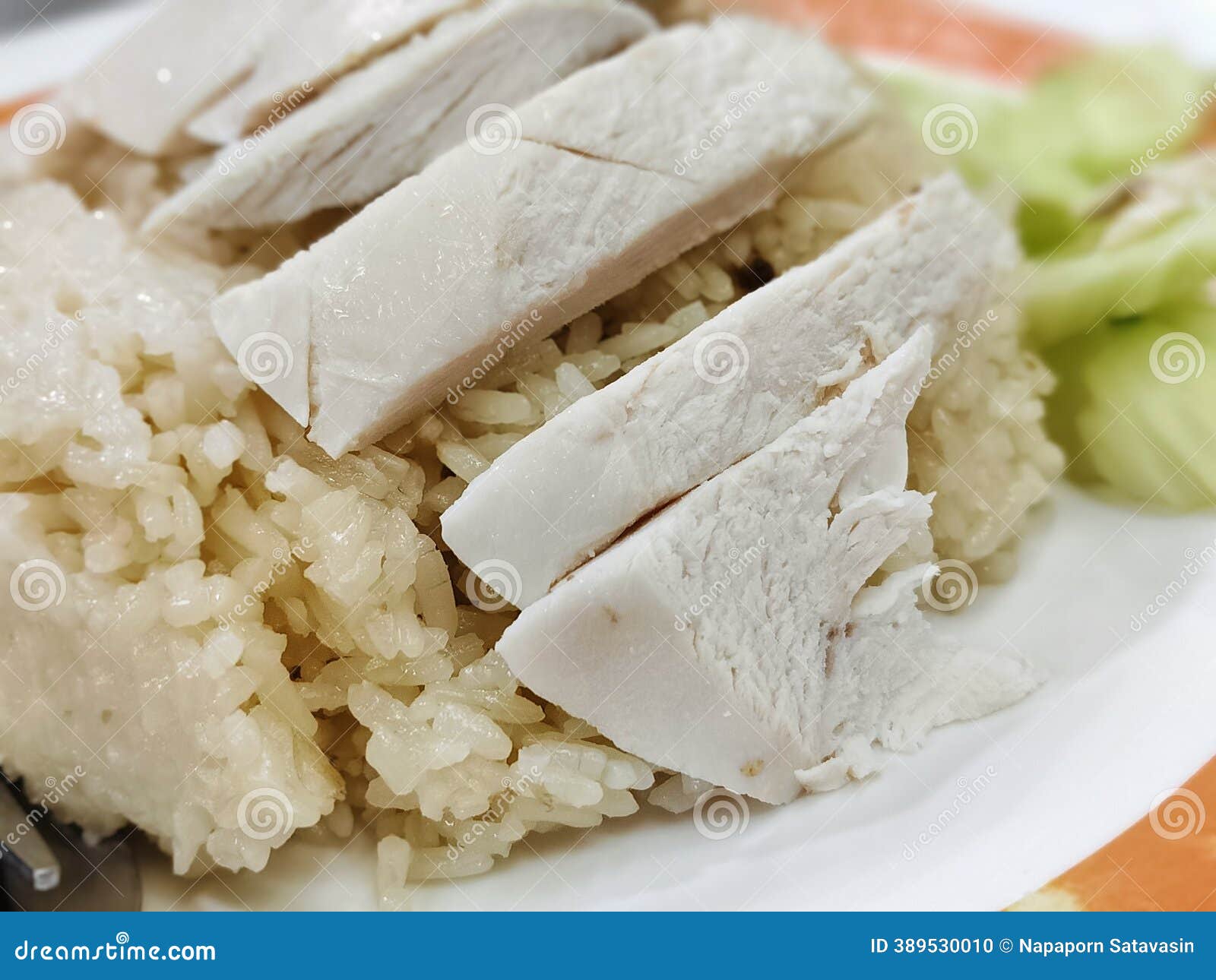Hainanese Chicken Rice, Grill Chicken And White Rice Stock Photo ...