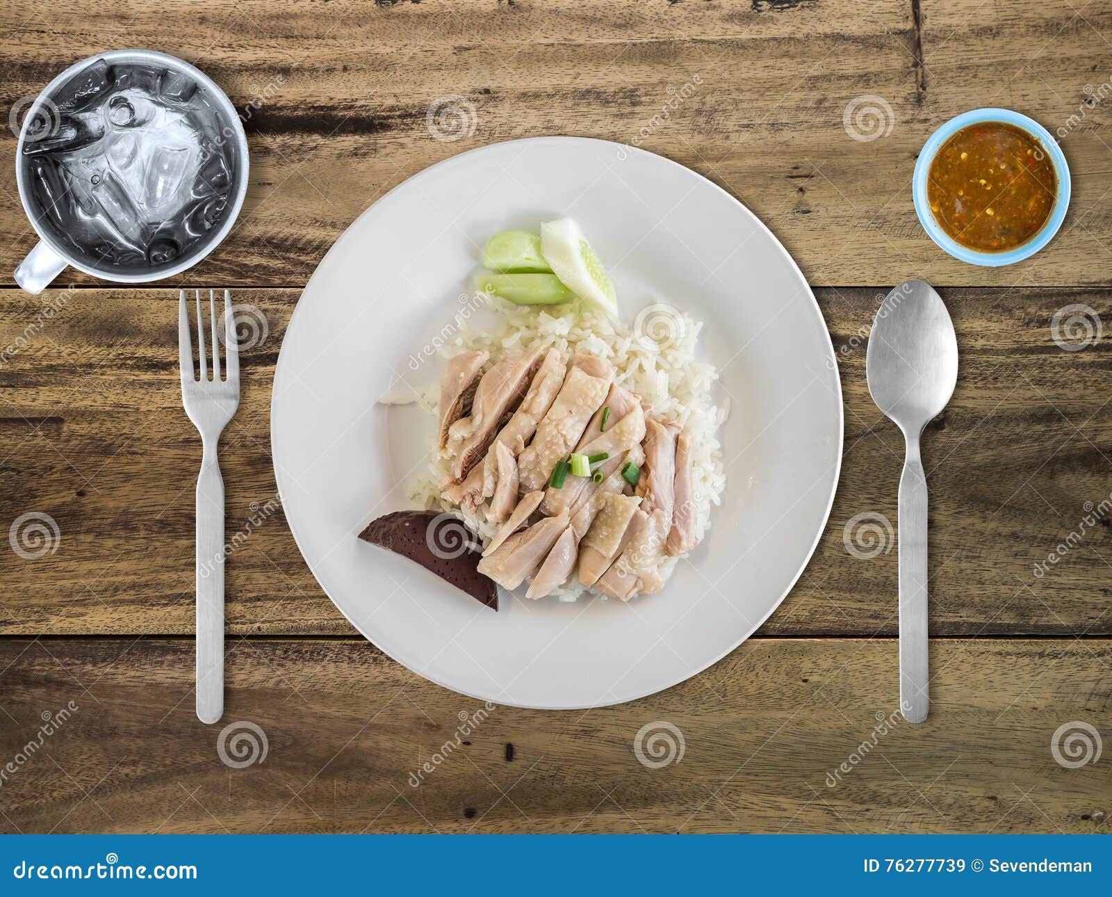 Top View Of Hainanese Chicken Rice. Thai Food Gourmet Steamed Chicken ...