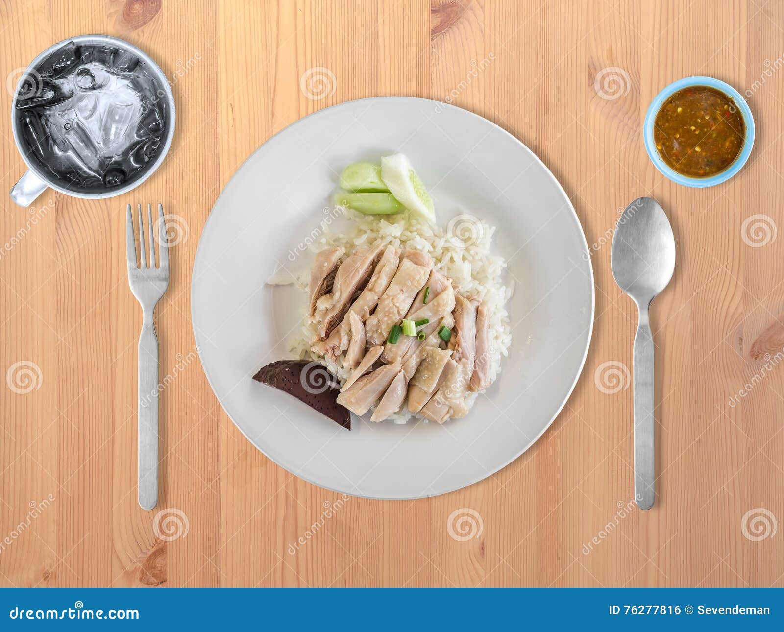 Top View Of Hainanese Chicken Rice. Thai Food Gourmet Steamed Chicken ...