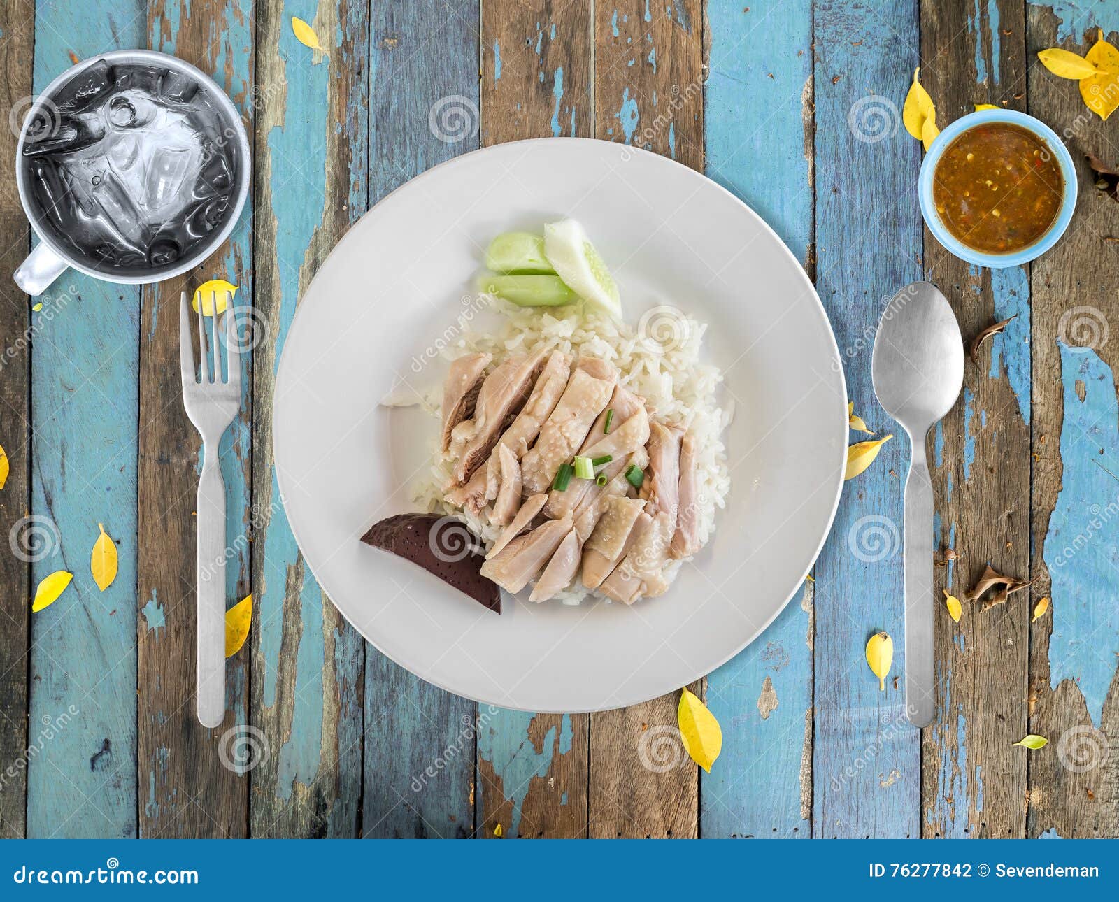 Top View Of Hainanese Chicken Rice. Thai Food Gourmet Steamed Chicken ...