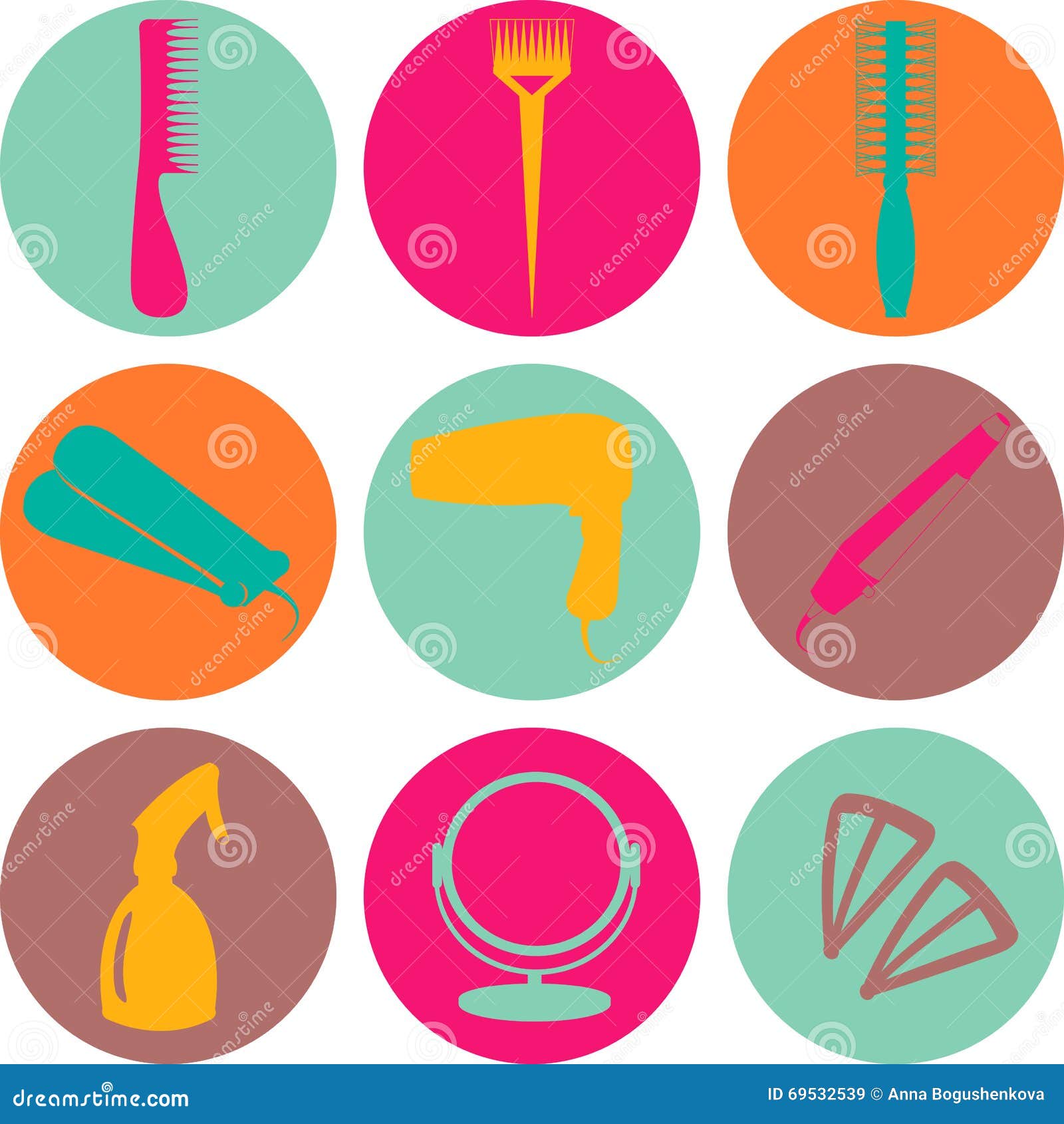 Hair Accessories and Barber Tools Color Icons Stock Vector ...