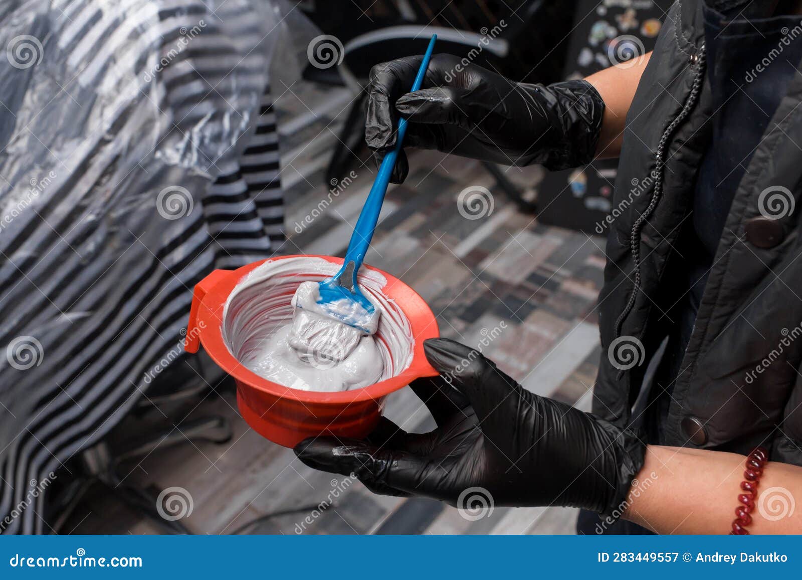 Hair Coloring Process Mixing Ingredients Brush Paint Container Dye Stock Image - Image of ...